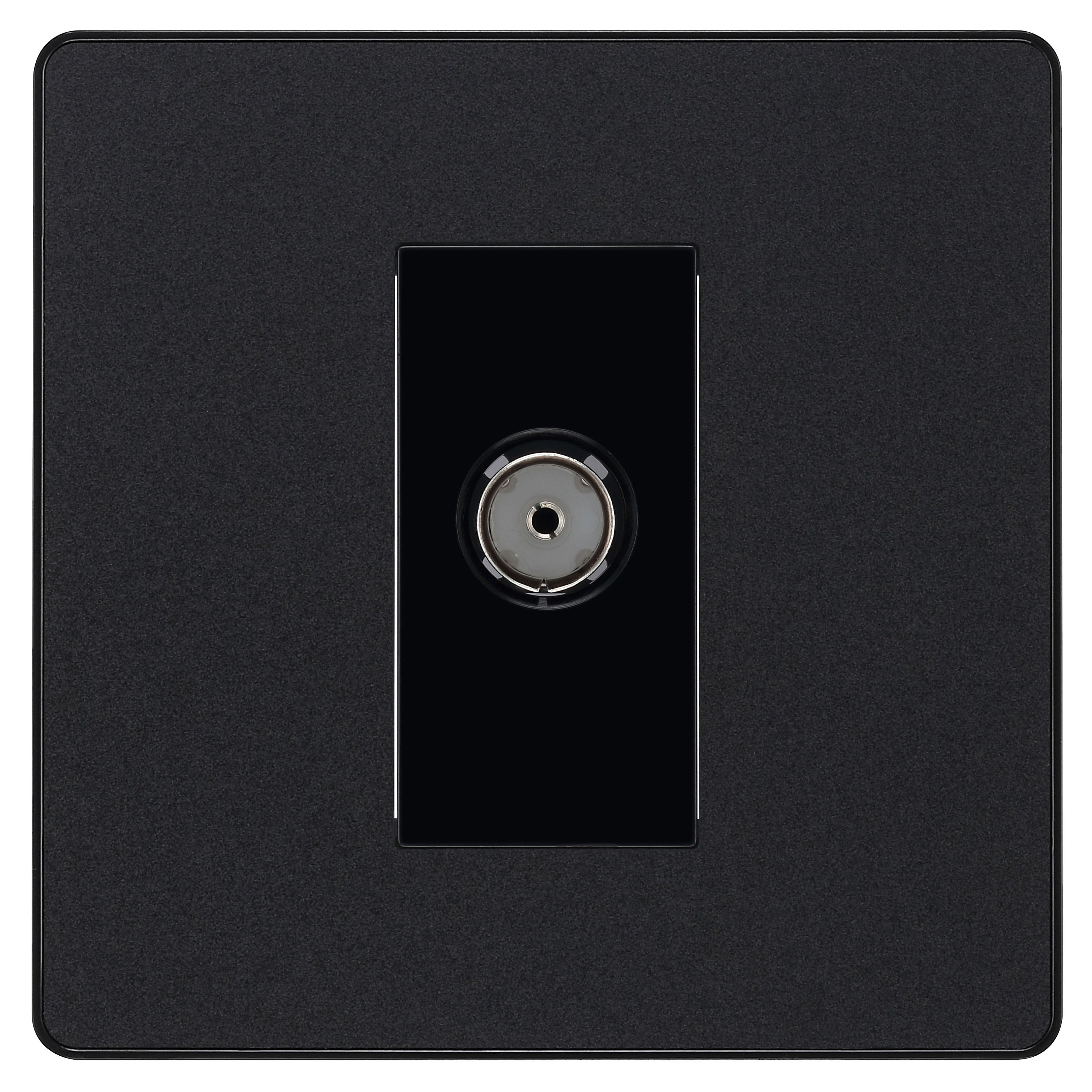 British General Single Screwless TV & radio socket Matt Black