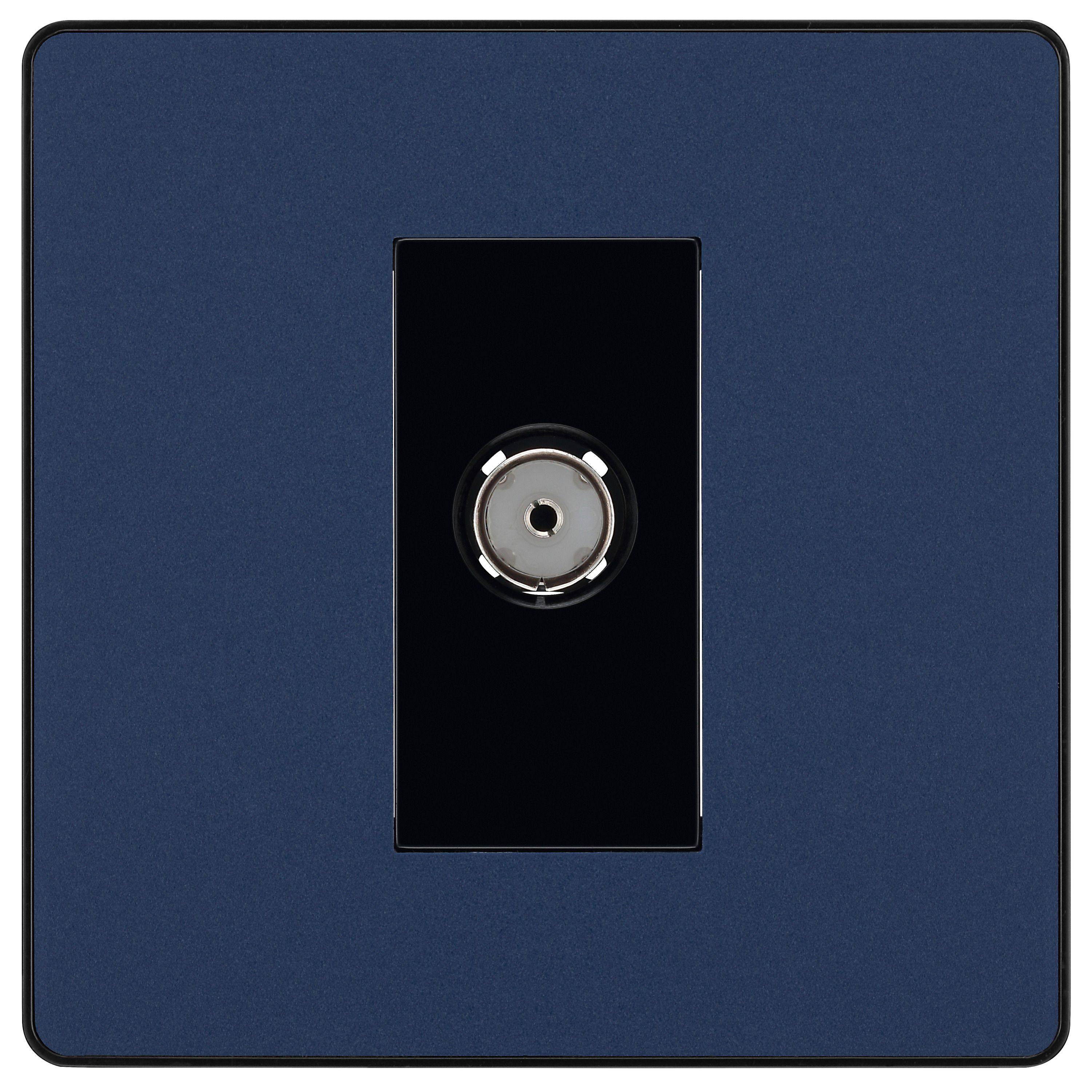 British General Single Screwless TV & radio socket Matt Blue