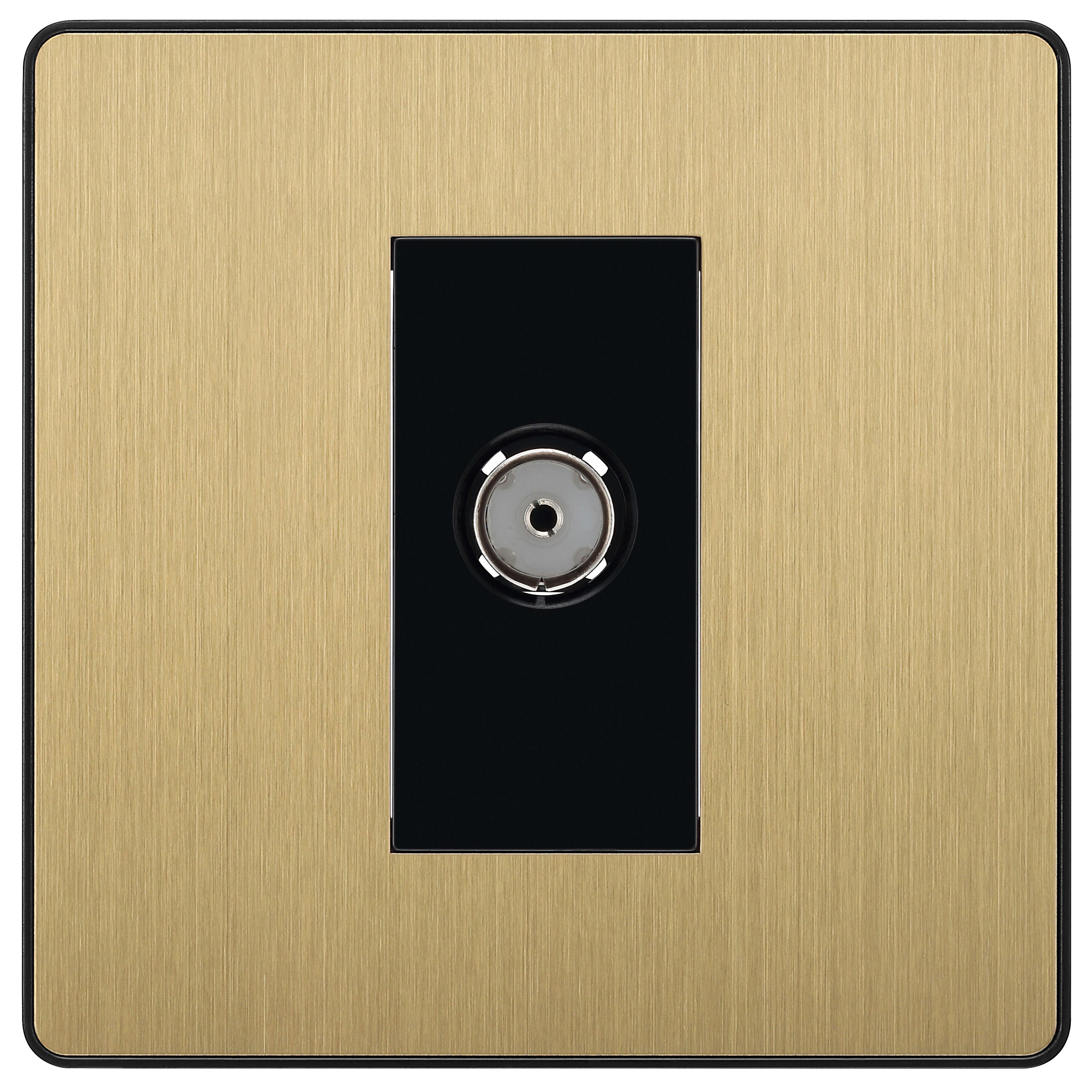 British General Single Screwless TV & radio socket Satin Brass effect ...