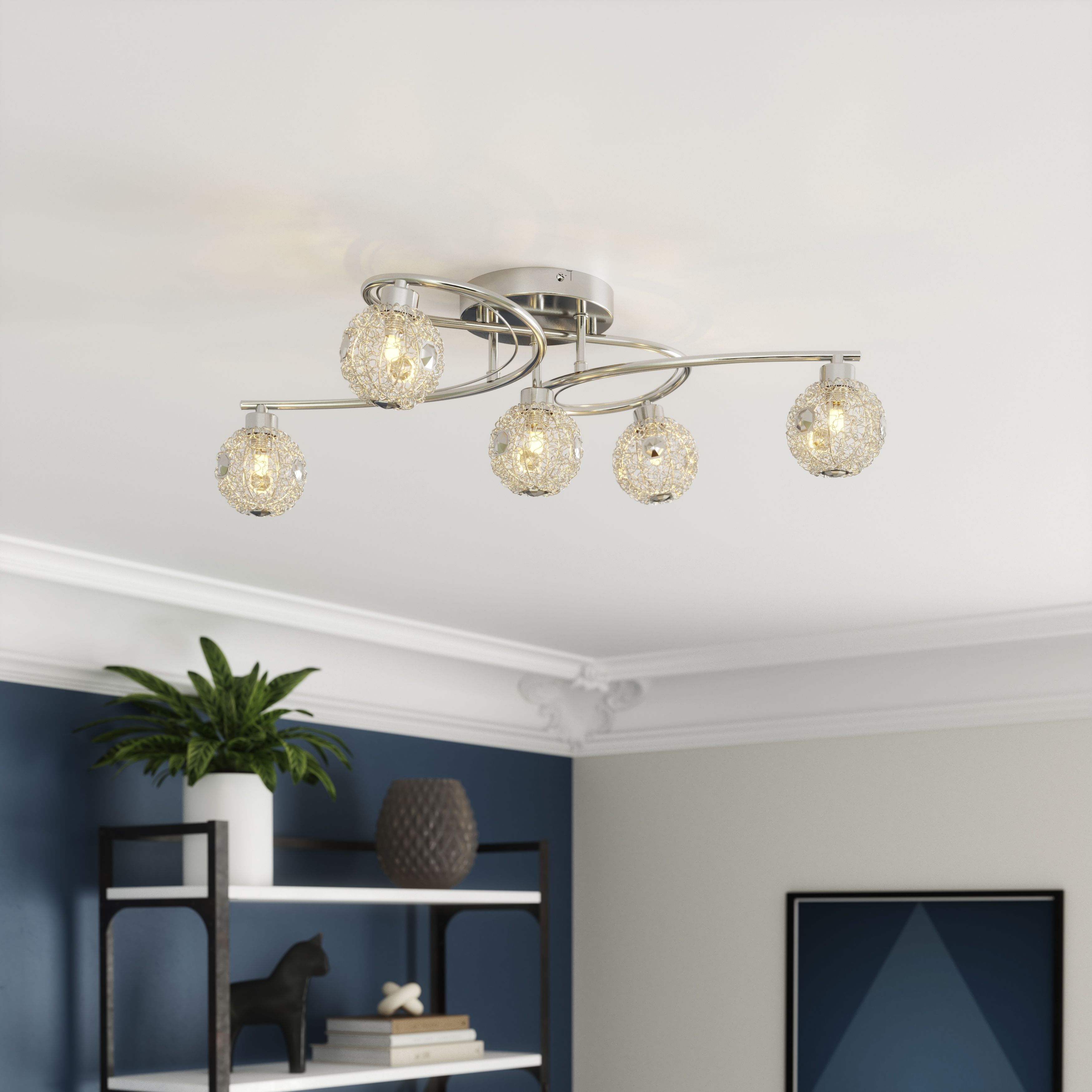 Bronte Plate Spiral Chrome 5 Light Spotlight