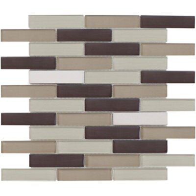 Brown Gloss & matt Linear Glass & stone Mosaic tile sheet, (L)300mm (W ...
