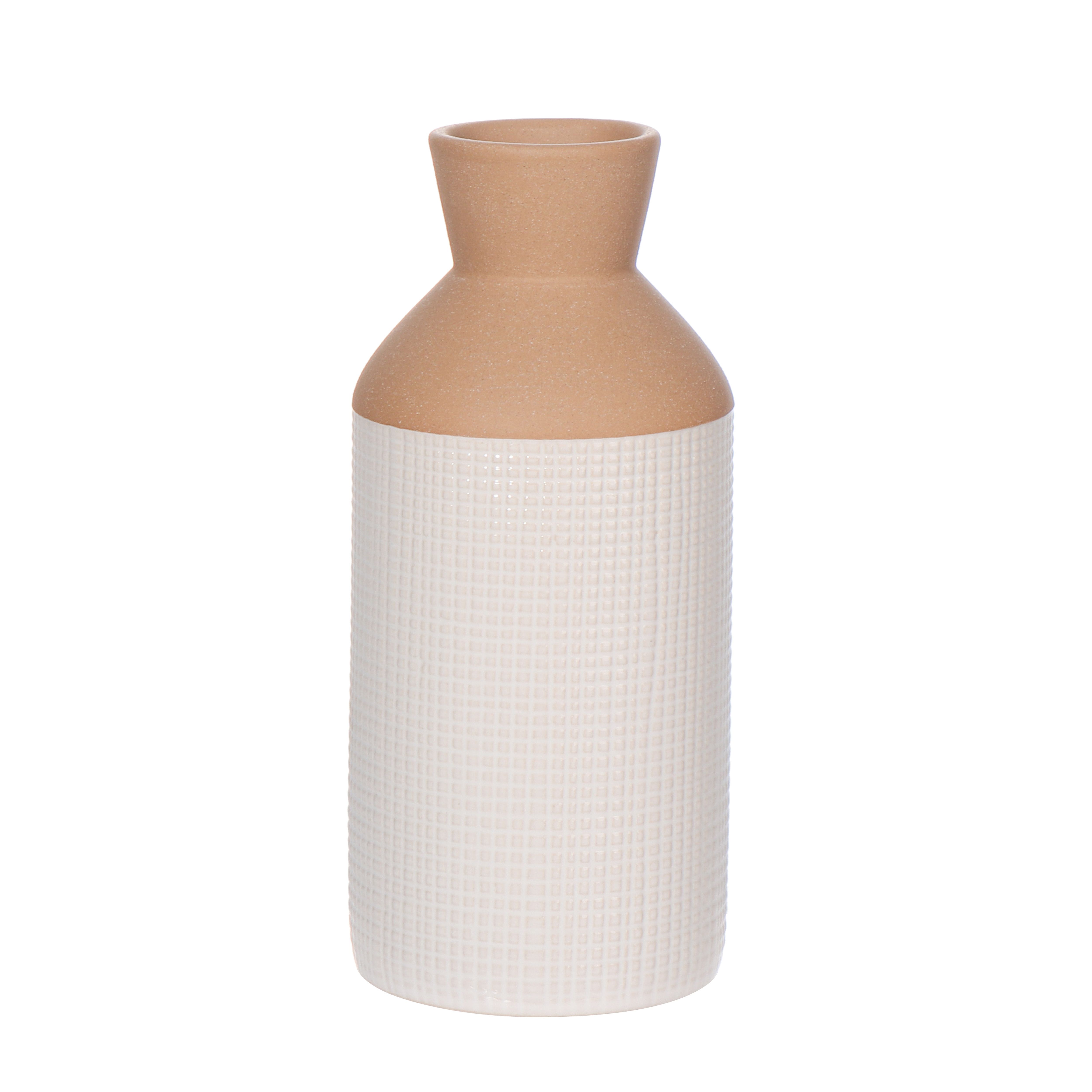 Brown & White Ceramic Vase, (H)21cm (D)9cm