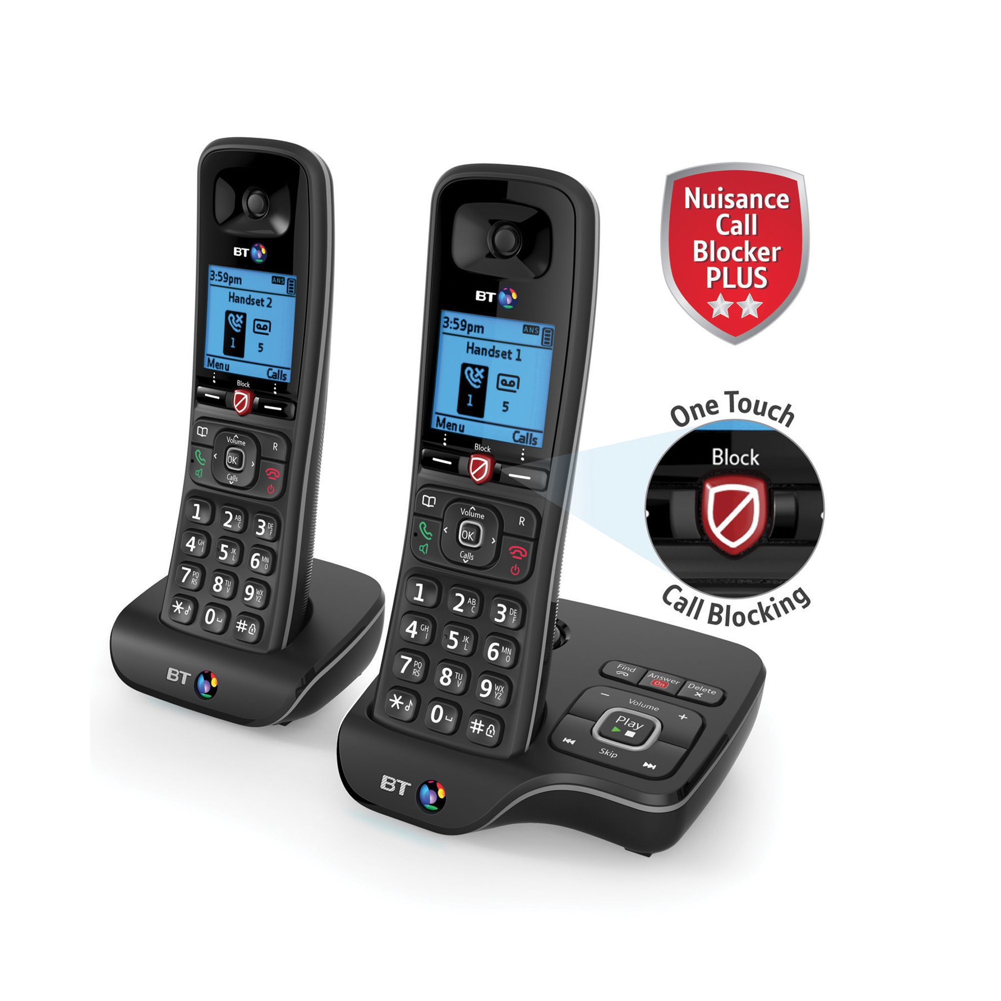 BT DECT Black Telephone with Nuisance call blocker & answer machine ...