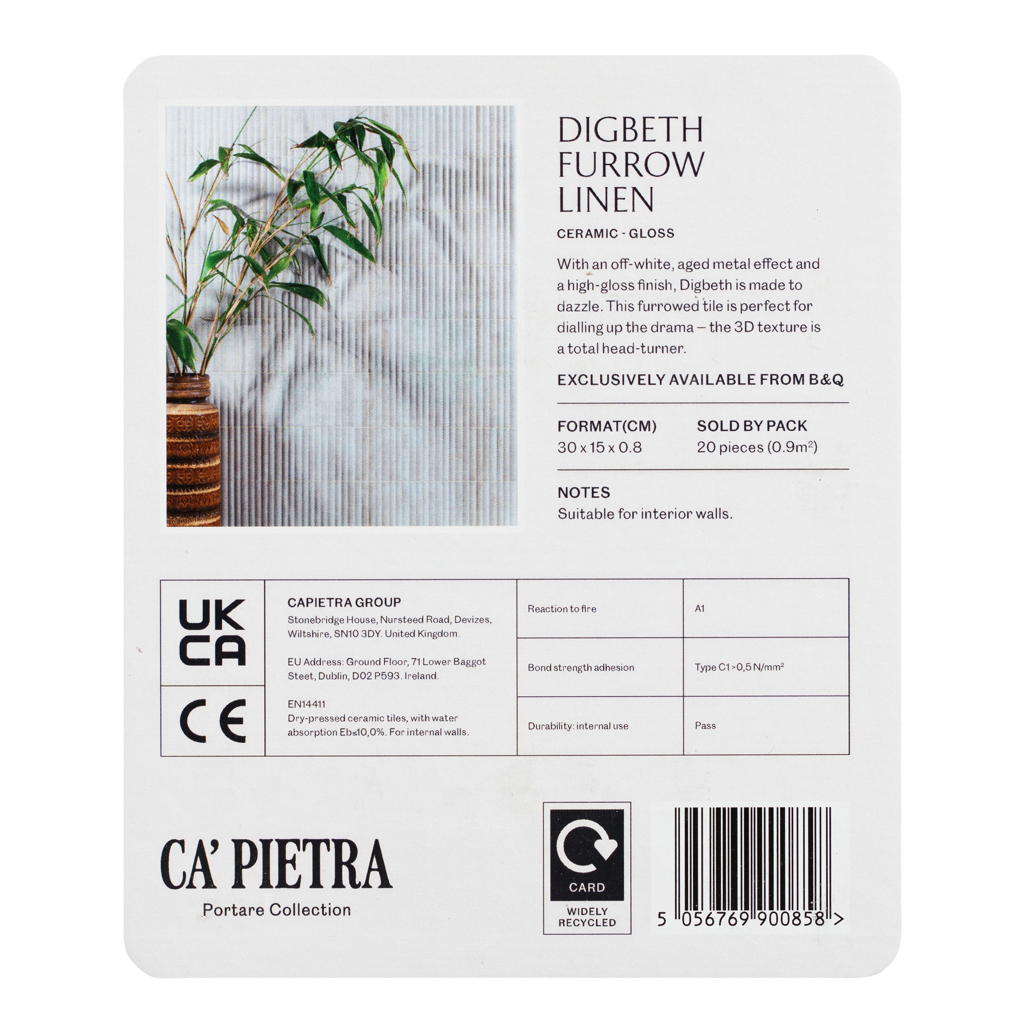 Ca’Pietra Digbeth Cream Gloss Furrow Metallic effect Embossed Ceramic ...