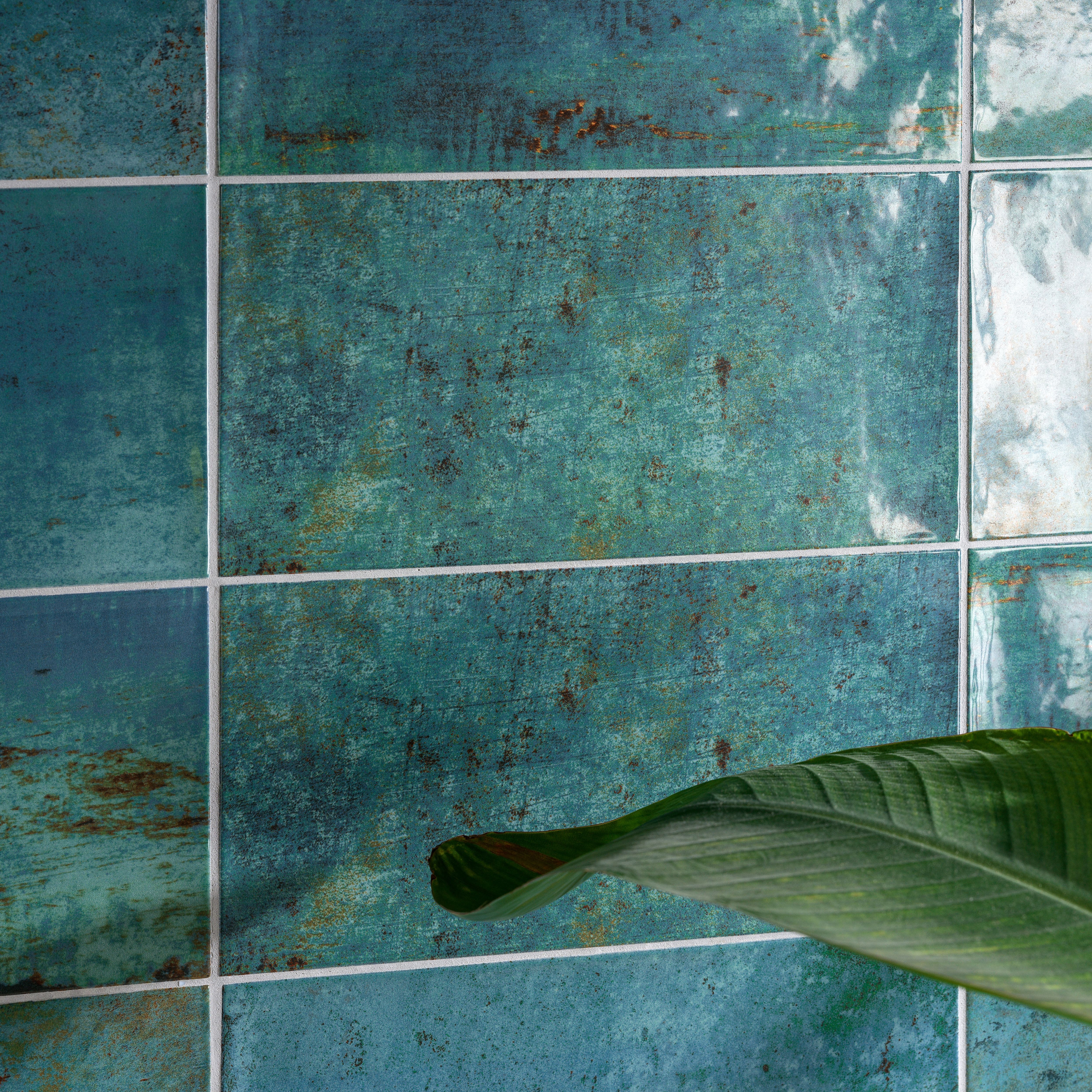 Ca’Pietra Digbeth Emerald Green & Blue Gloss Brick Metallic effect ...