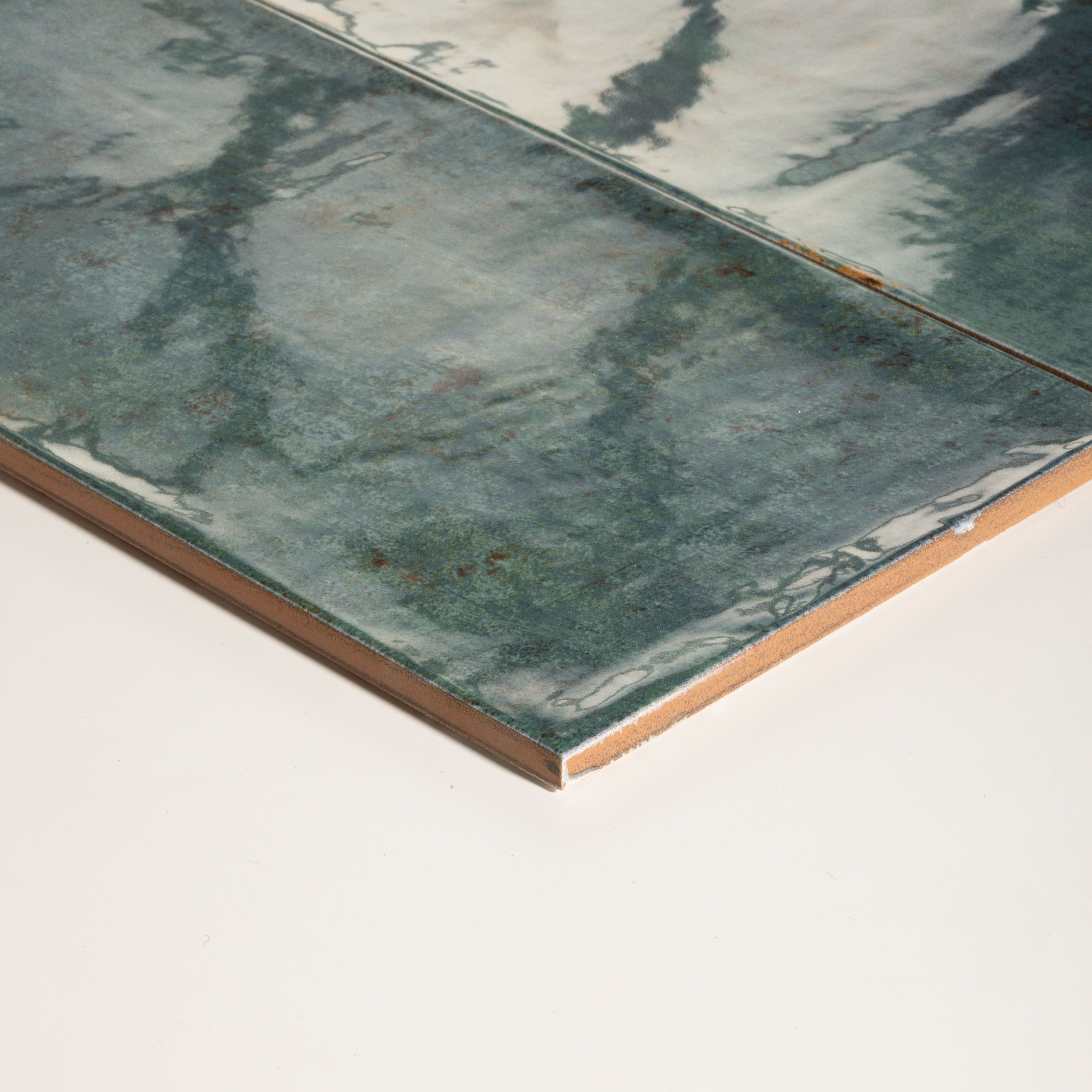 Ca’Pietra Digbeth Emerald Green & Blue Gloss Brick Metallic effect ...