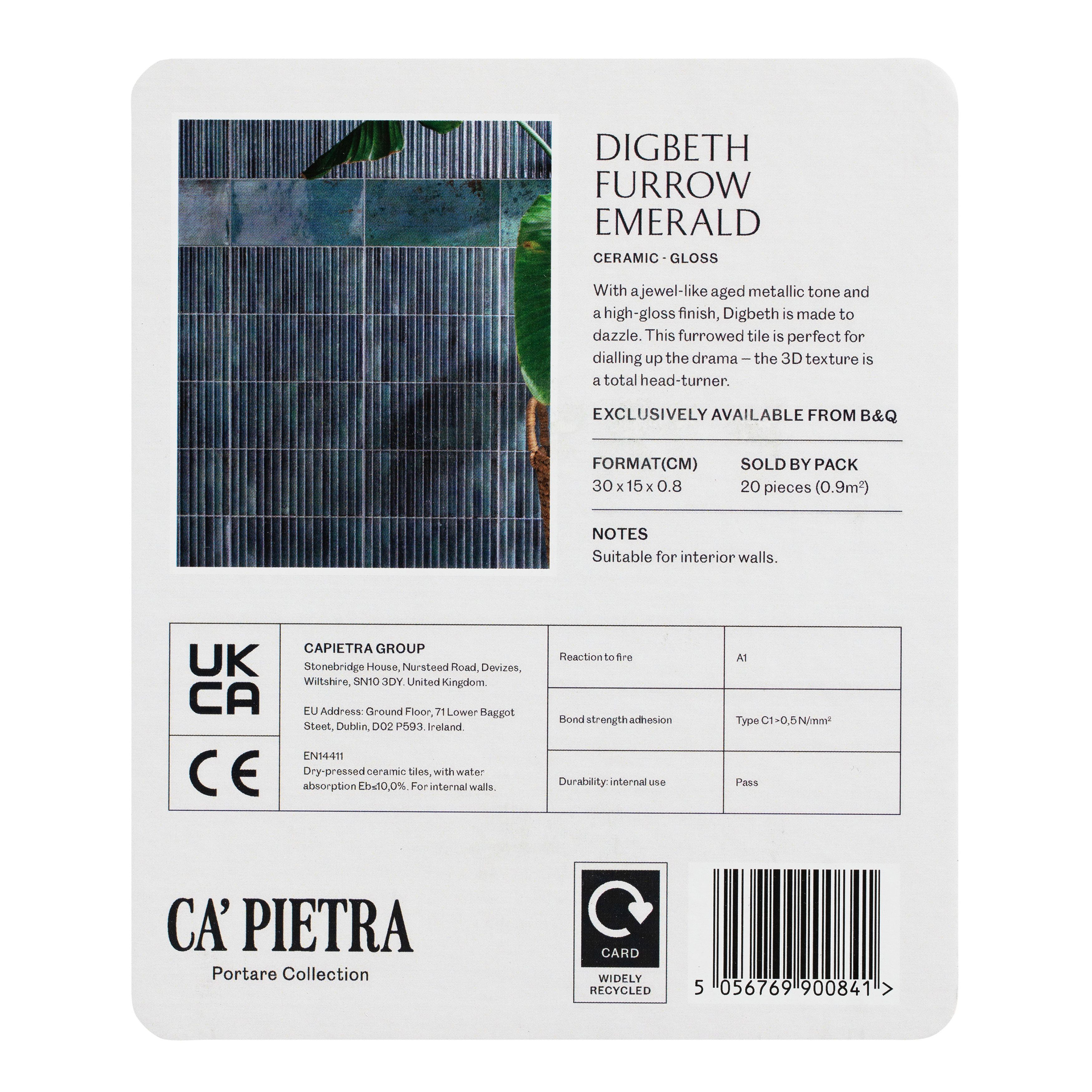 Ca’Pietra Digbeth Emerald Green & Blue Gloss Furrow Metallic effect ...