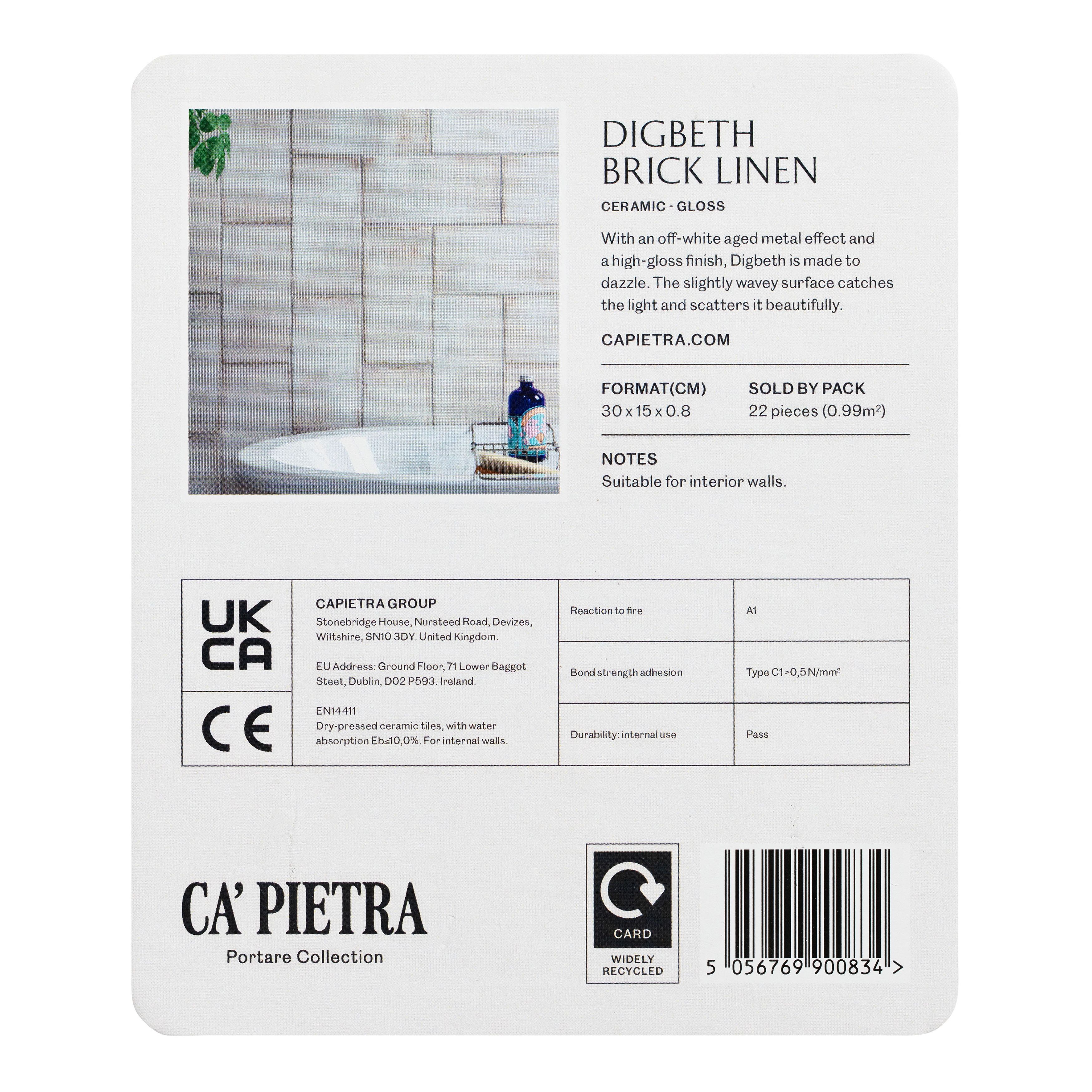Ca’Pietra Digbeth Linen Gloss Brick Ceramic Indoor Tile Card mounted sample