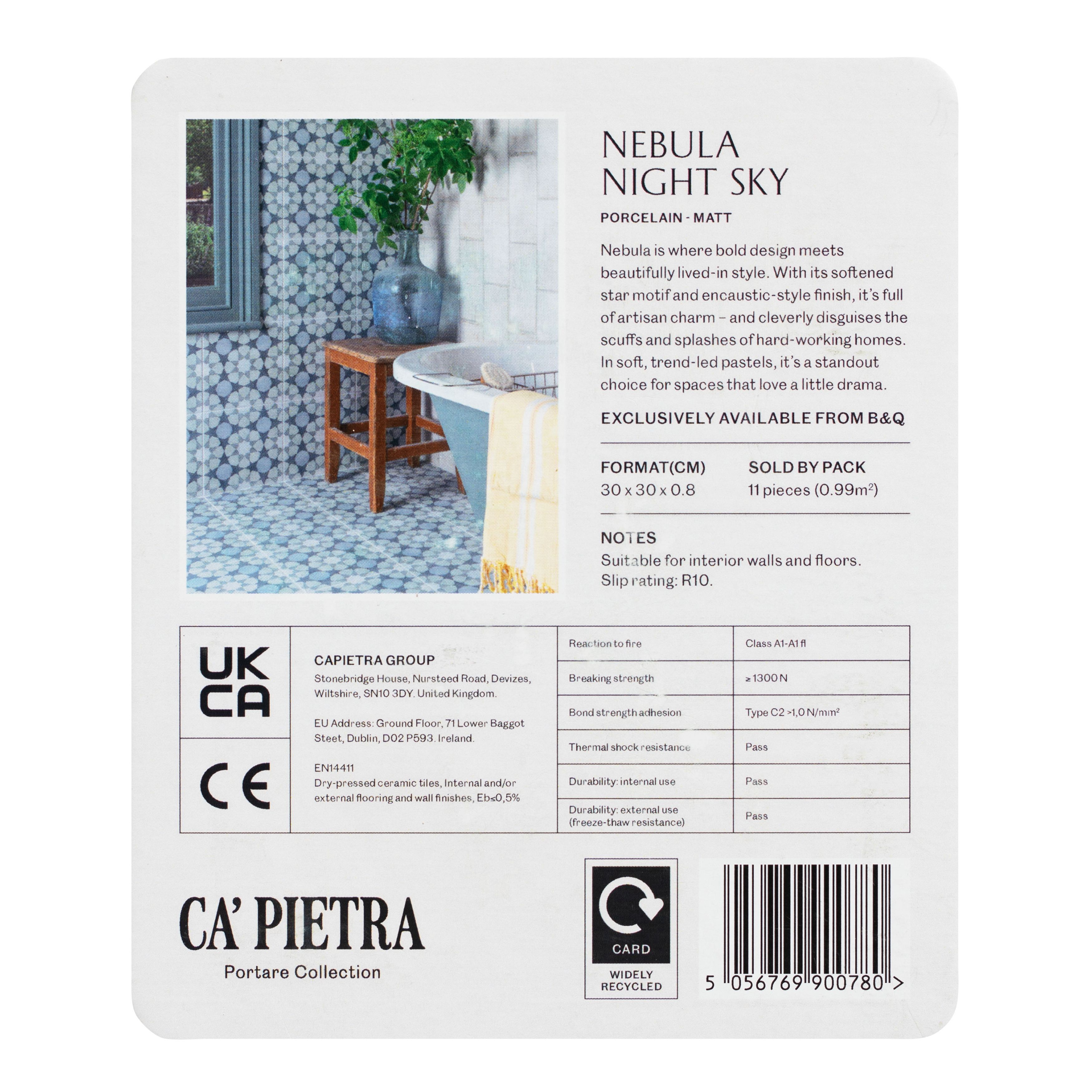 Ca’Pietra Nebula Night Sky Blue & Green Matt Porcelain Indoor Tile Card ...