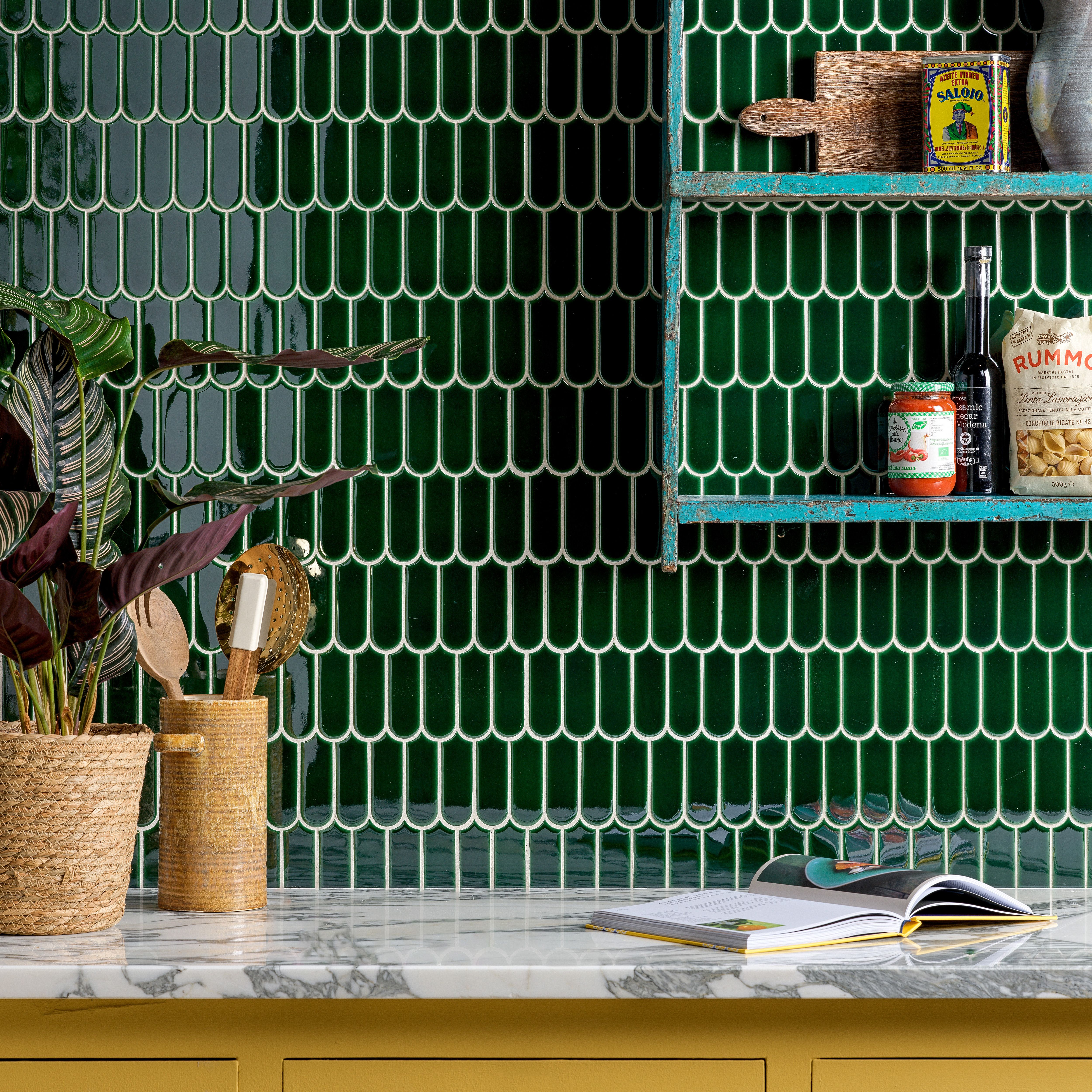 Ca’Pietra Portico Pine Green Gloss Feather Metallic effect Embossed ...