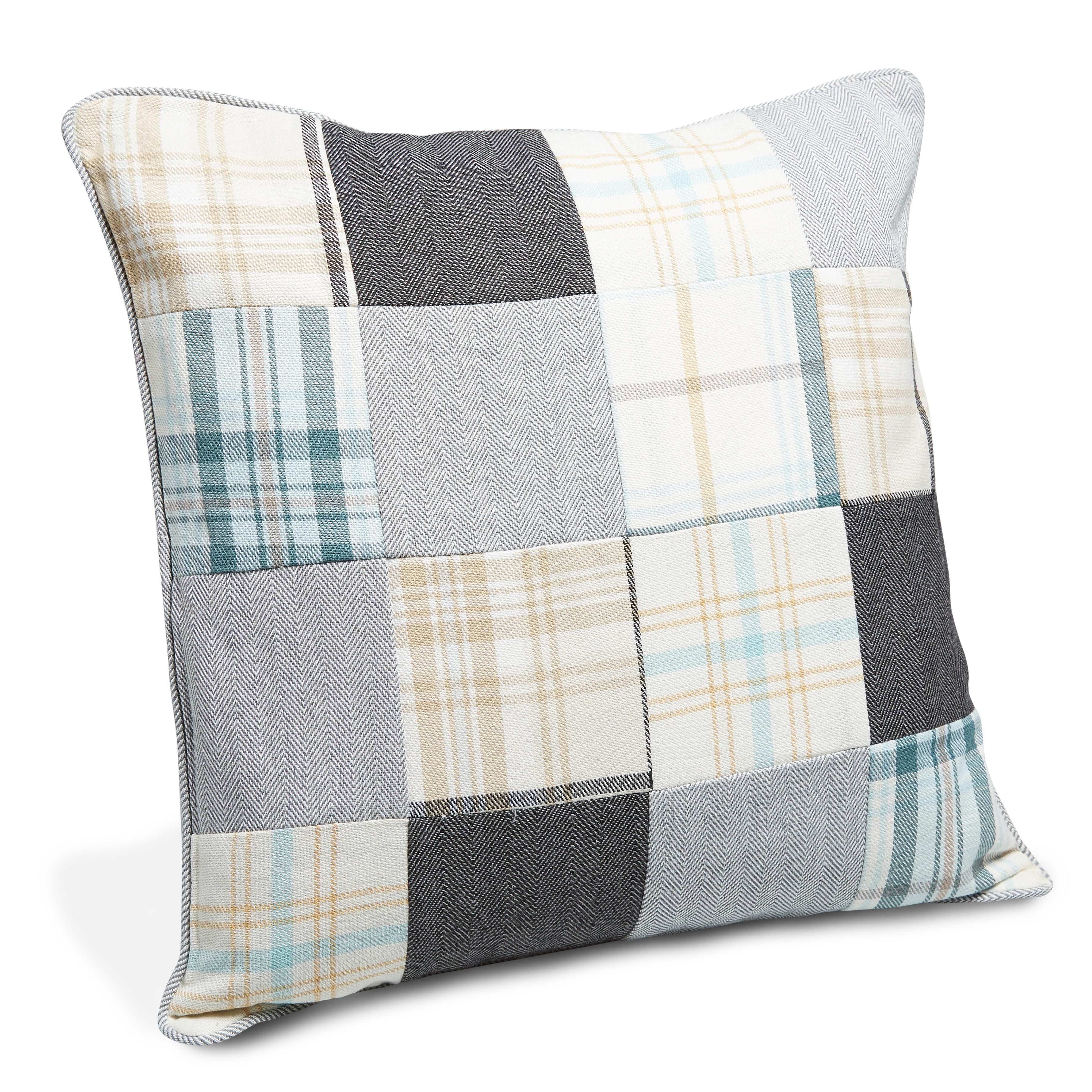 Caddington Patchwork Cushion, Blue, cream & grey | DIY at B&Q