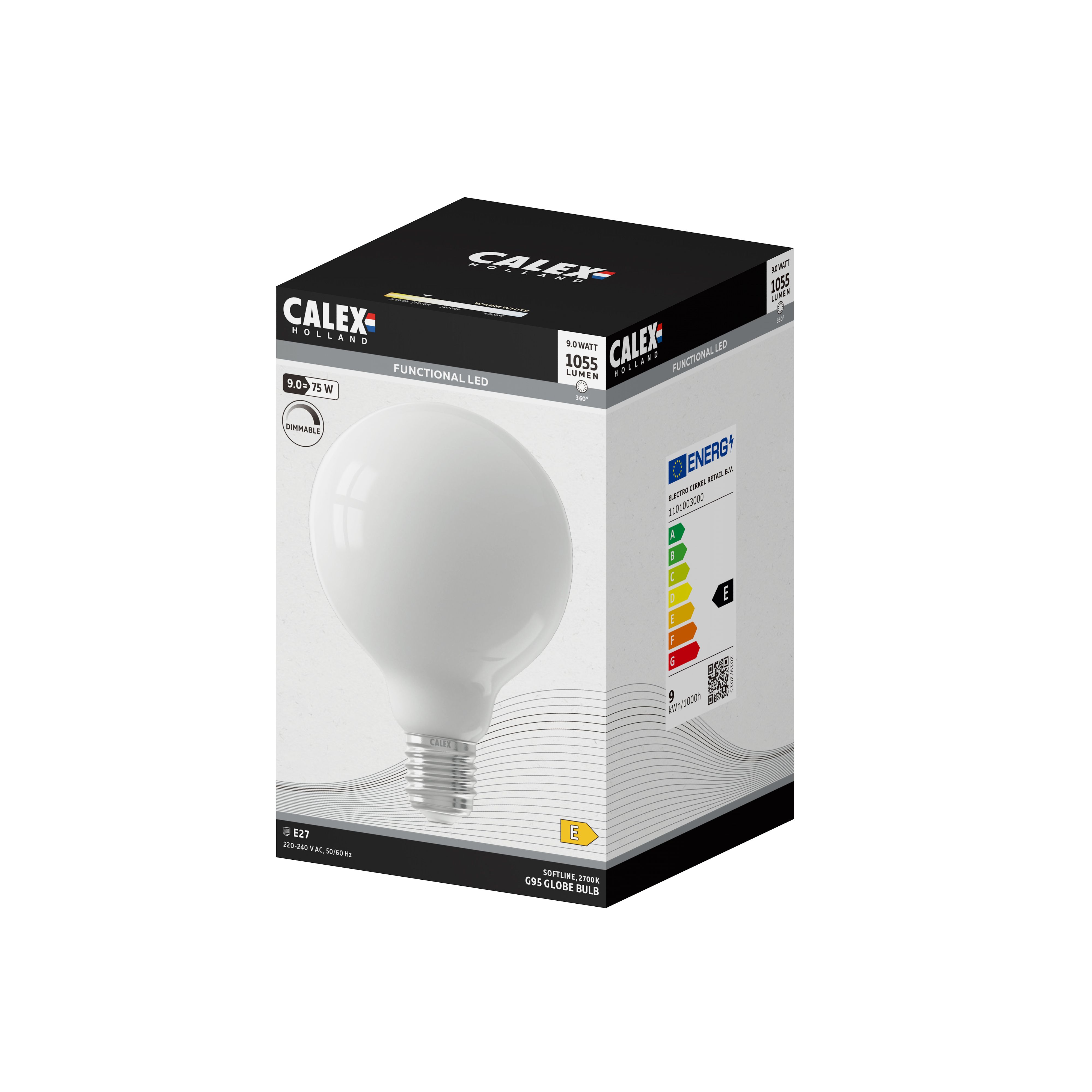 CALEX softline E27 8W 900lm 360° White Globe Warm white LED Dimmable ...