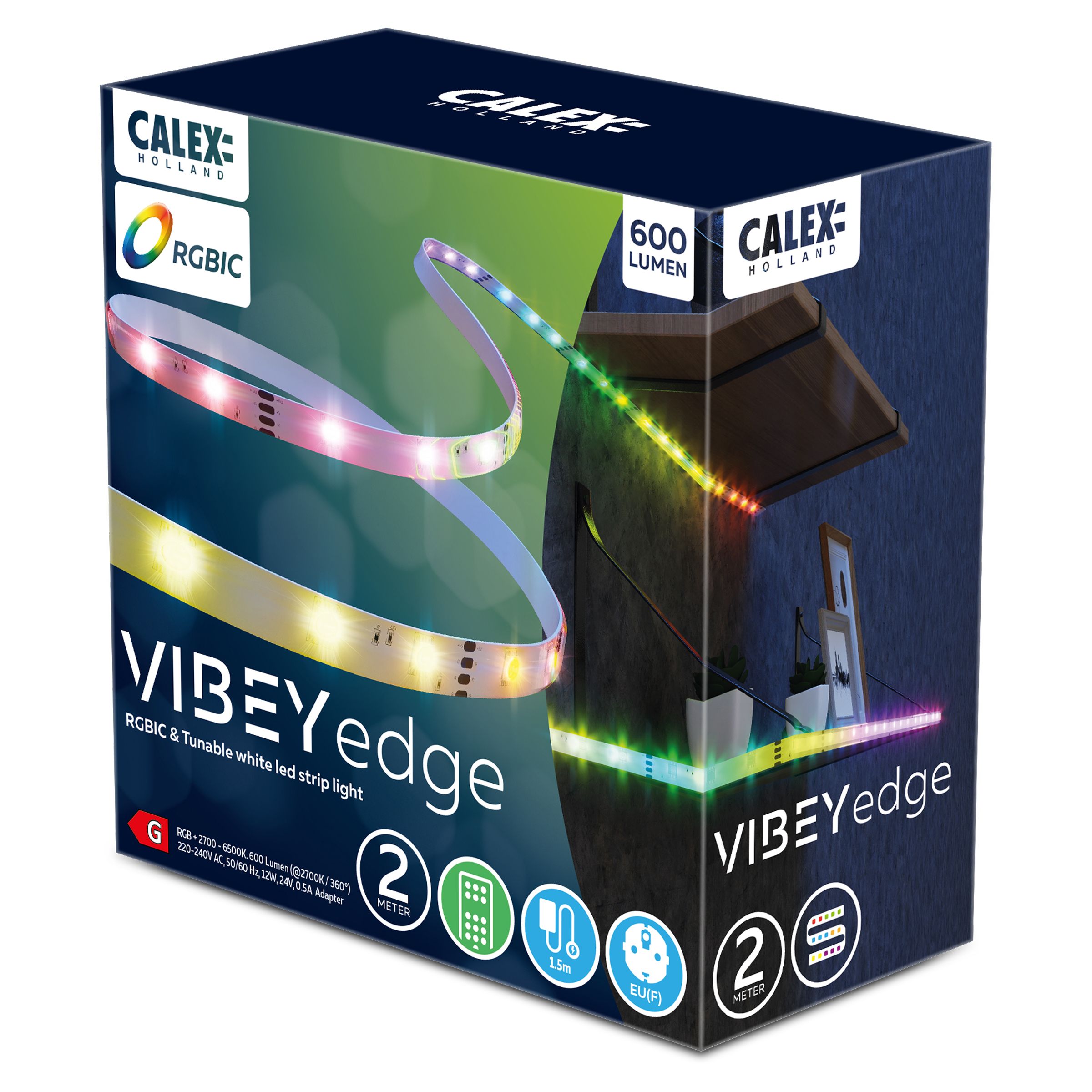 CALEX Vibey Edge Mains-powered LED RGB & tunable white Strip light IP20 ...