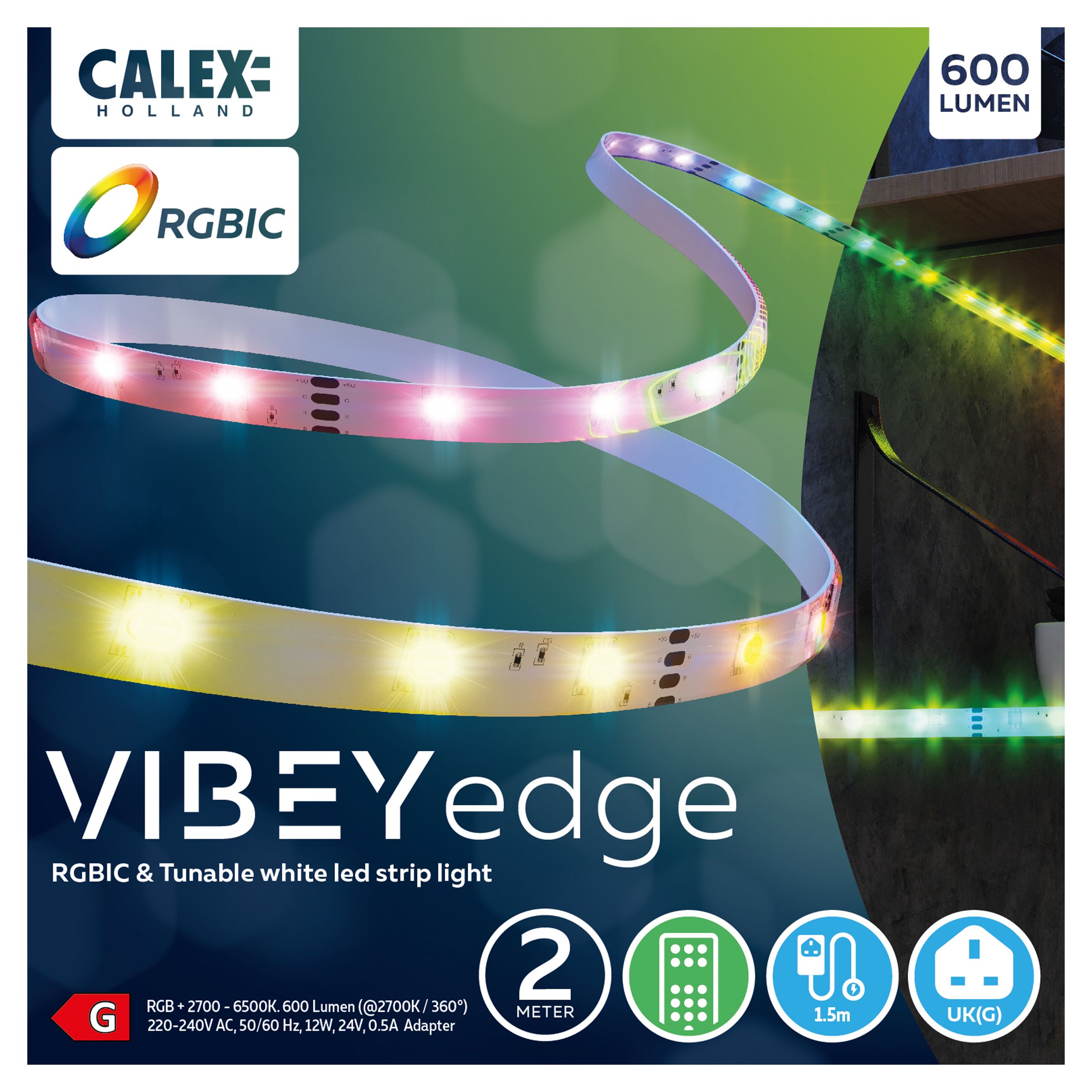 CALEX Vibey Edge Mains-powered LED RGB & tunable white Strip light IP20 ...