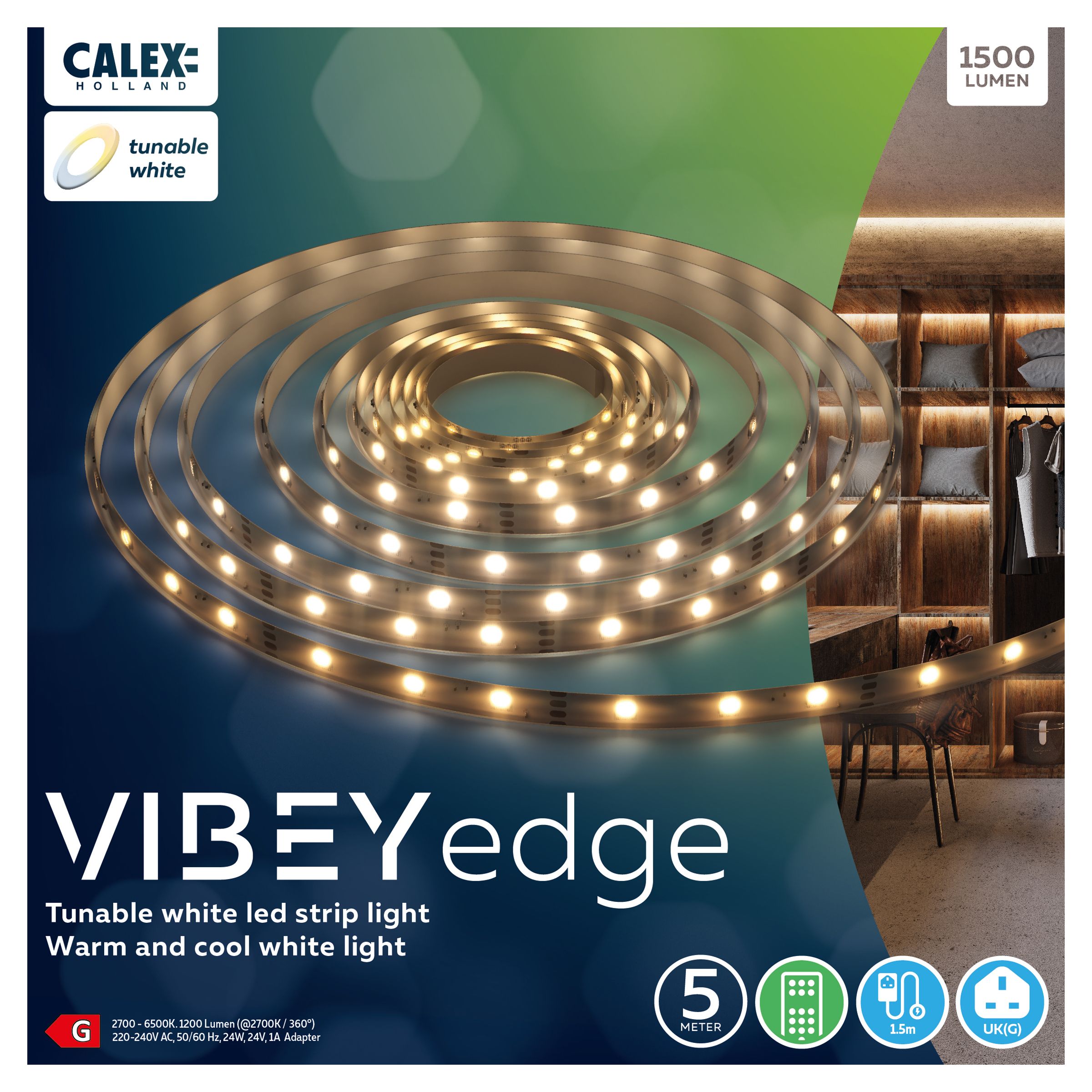 CALEX Vibey Edge Mains-powered LED Tunable white Strip light IP20 ...