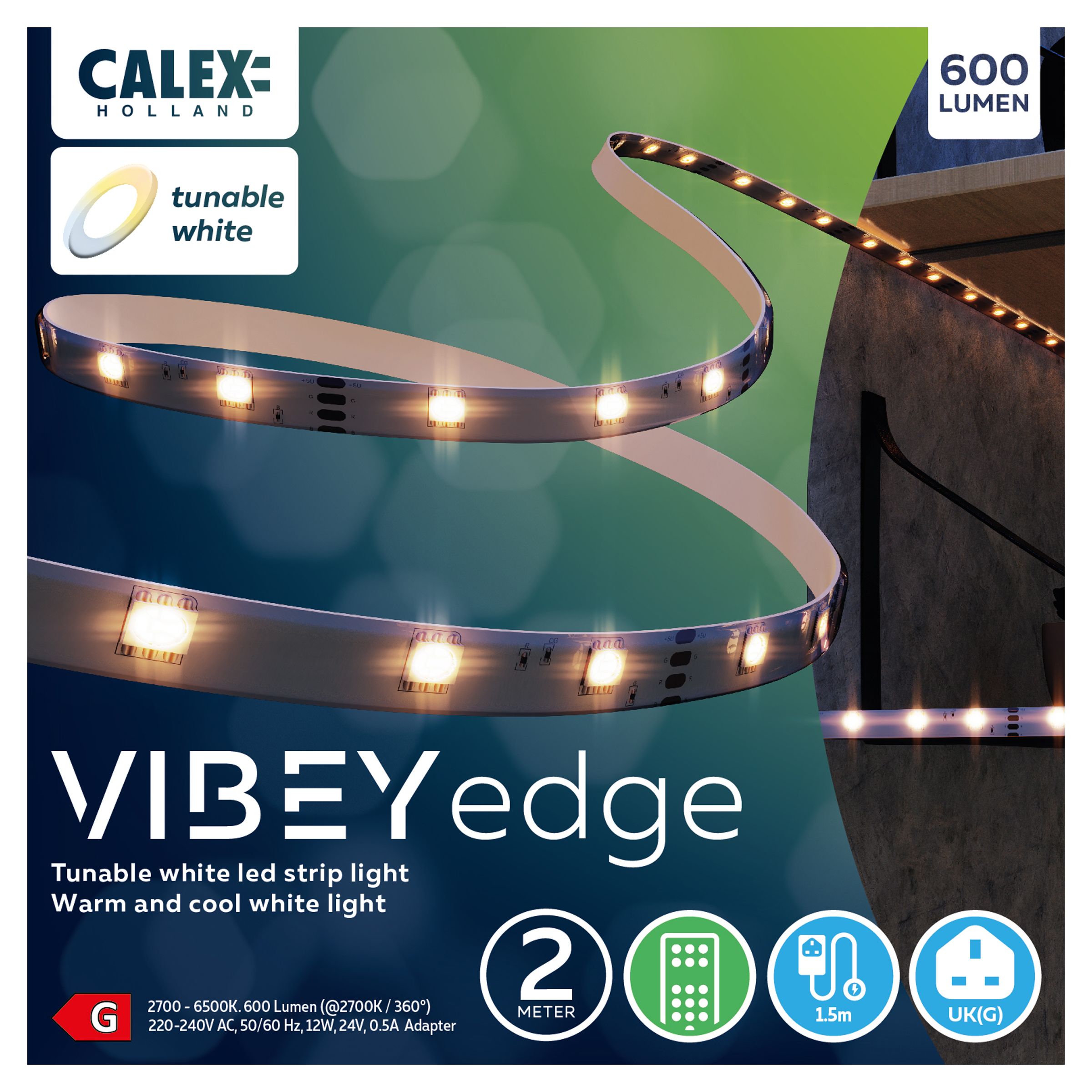 CALEX Vibey Edge Mains-powered LED Tunable white Strip light IP20 600lm ...