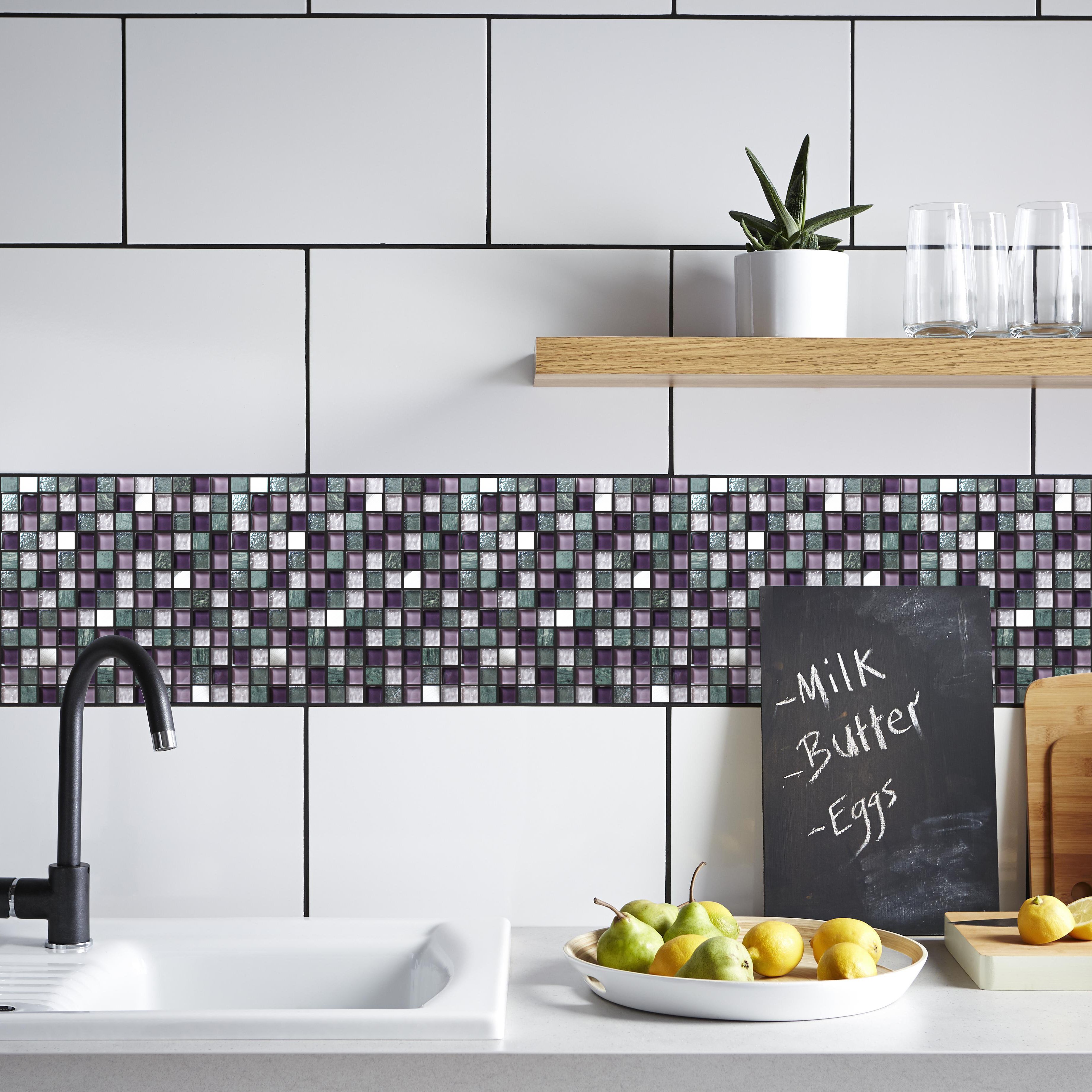Camden Purple Stone effect Glass & marble Mosaic tile, (L)300mm (W ...