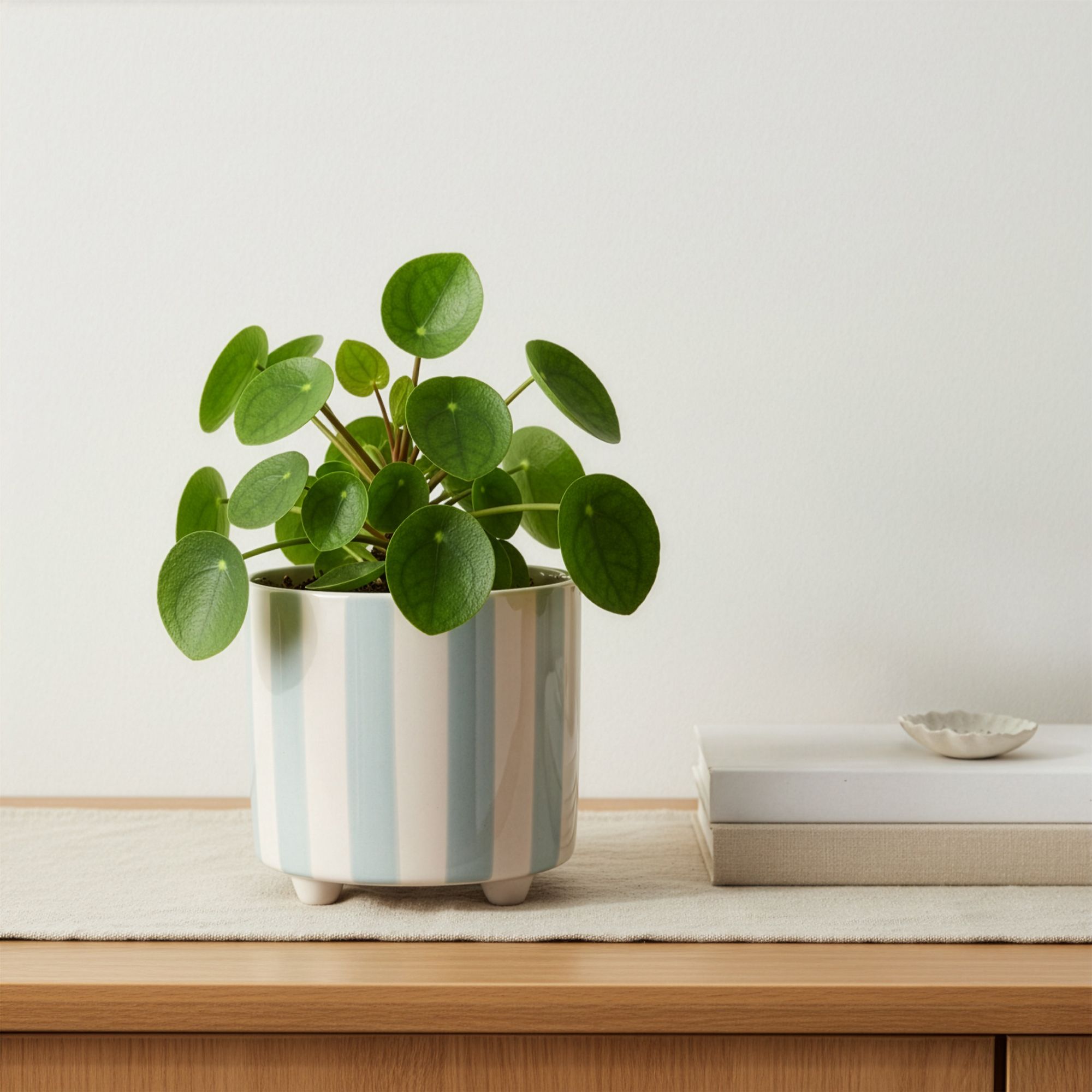 Candlelight Glazed Painted Misty Blue Striped Ceramic Plant pot (Dia ...