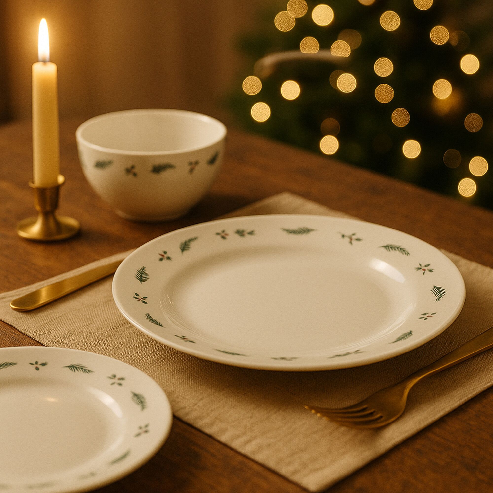 Candlelight Patterned White porcelain 12 piece Dinnerware set