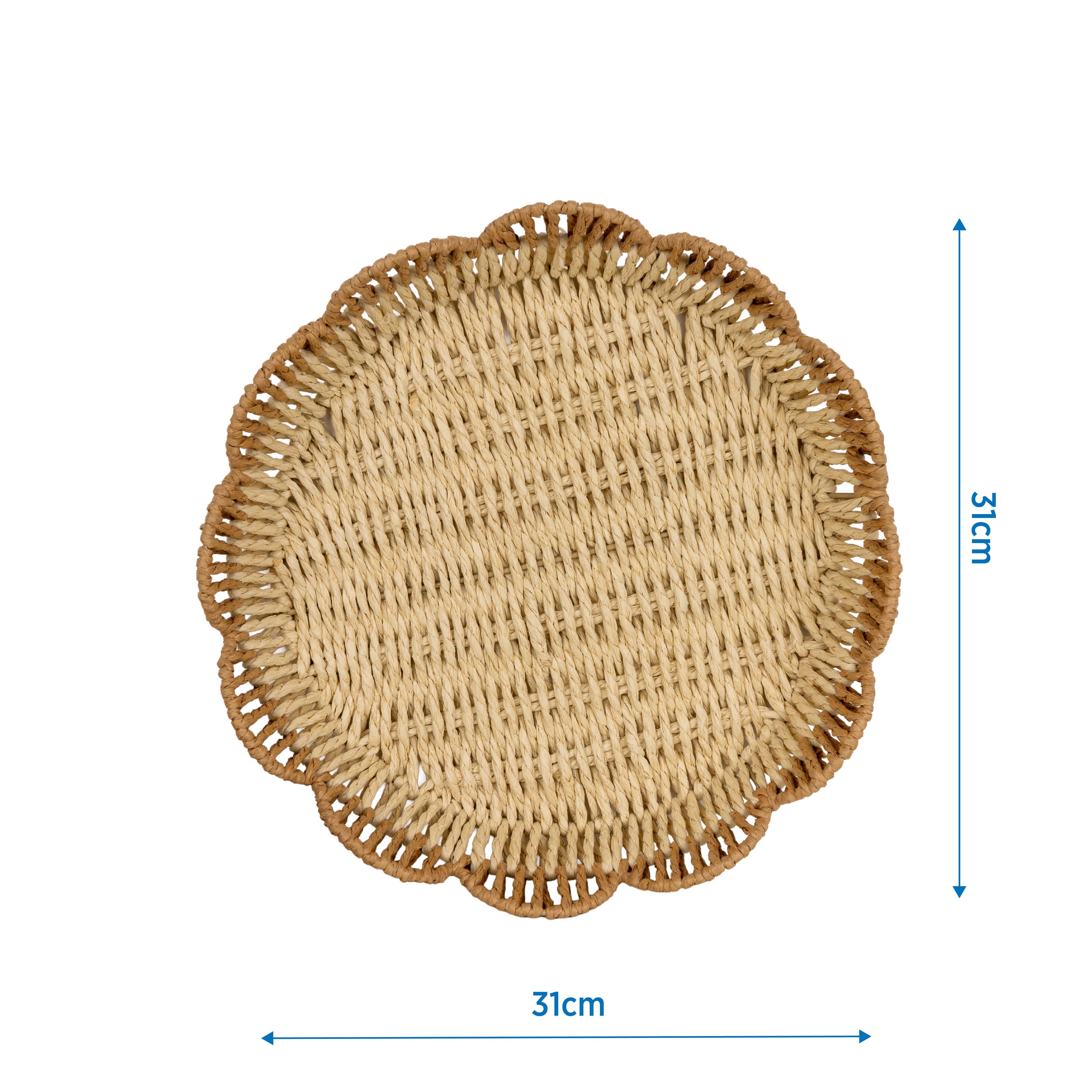 Candlelight Wicker Rattan scallop edge Rattan Tray, Set of 2