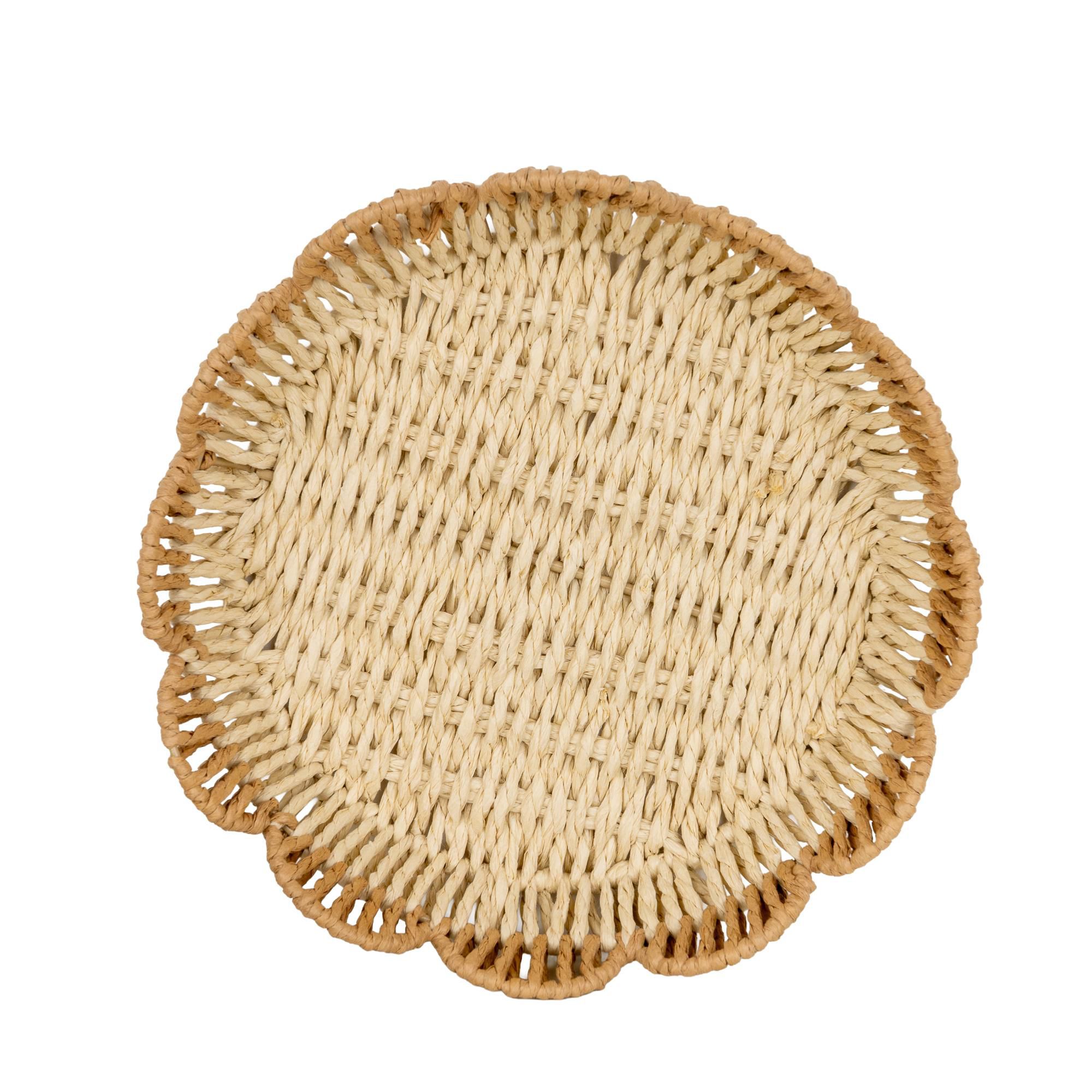 Candlelight Wicker Rattan scallop edge Rattan Tray, Set of 2
