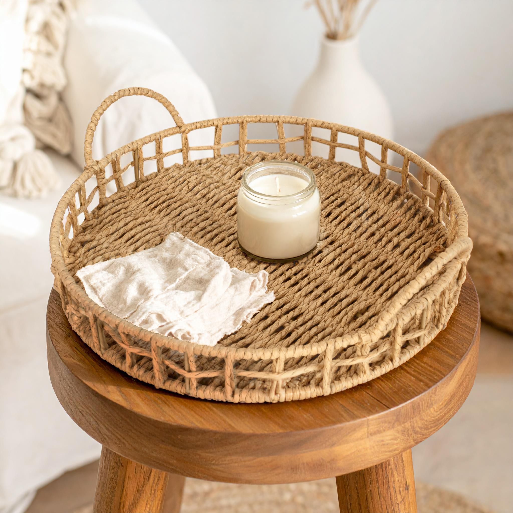 Candlelight Wicker Woven Circular Rattan Tray