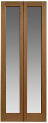 Carron 1 panel Clear Glazed Oak veneer Internal Bi-fold Door set, (H ...
