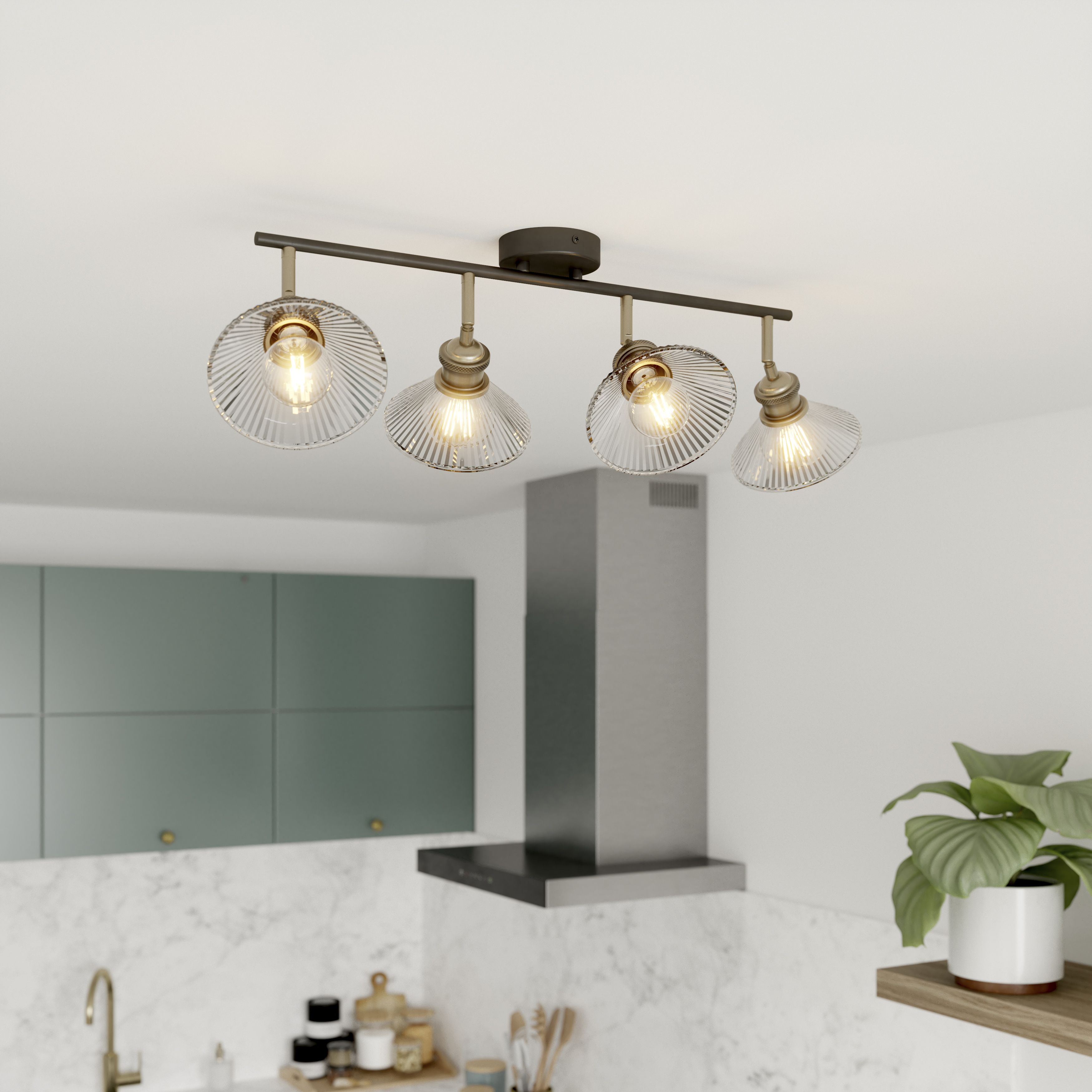 Cascade Matt Antique brass effect 4 Light Spotlight