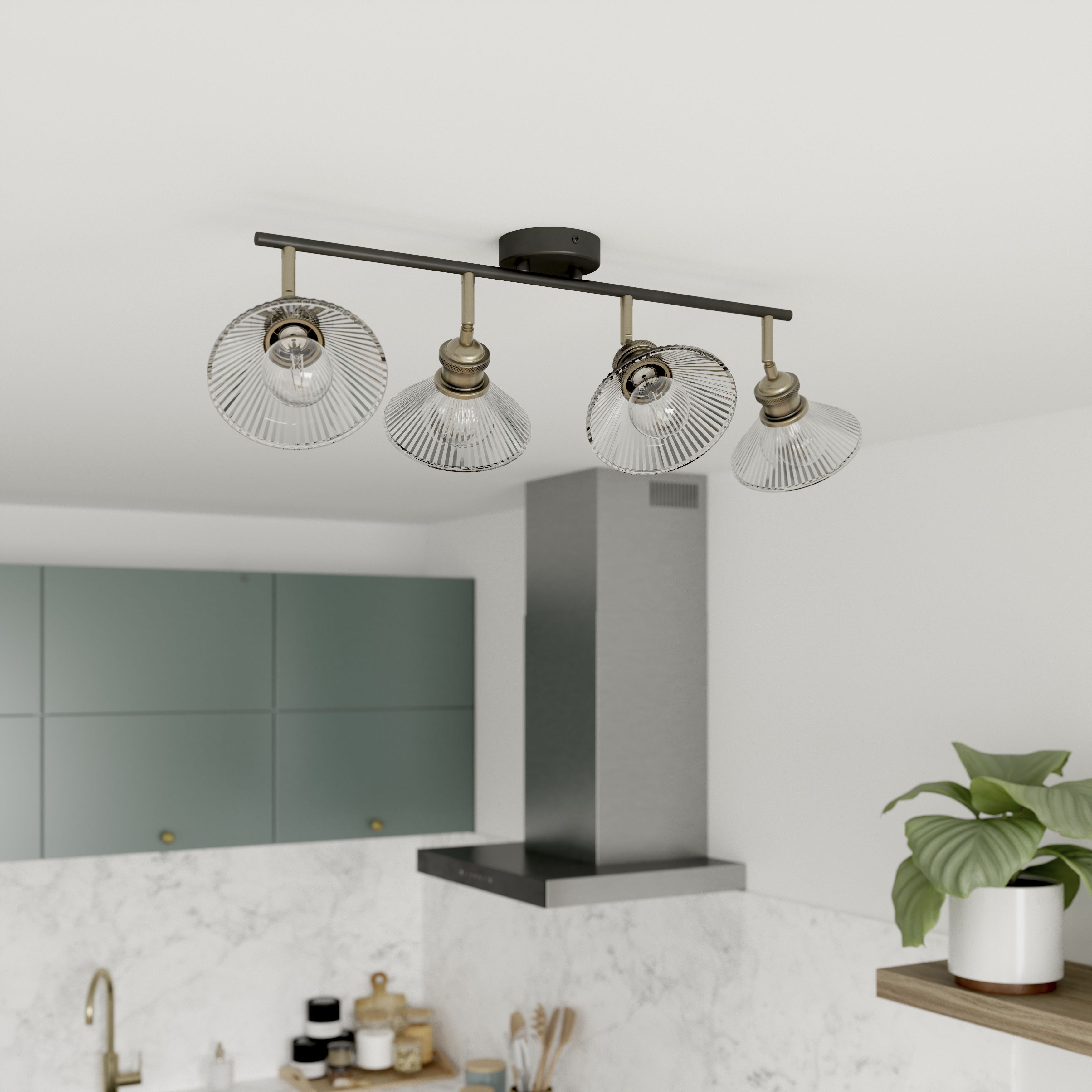 Cascade Matt Antique brass effect 4 Light Spotlight