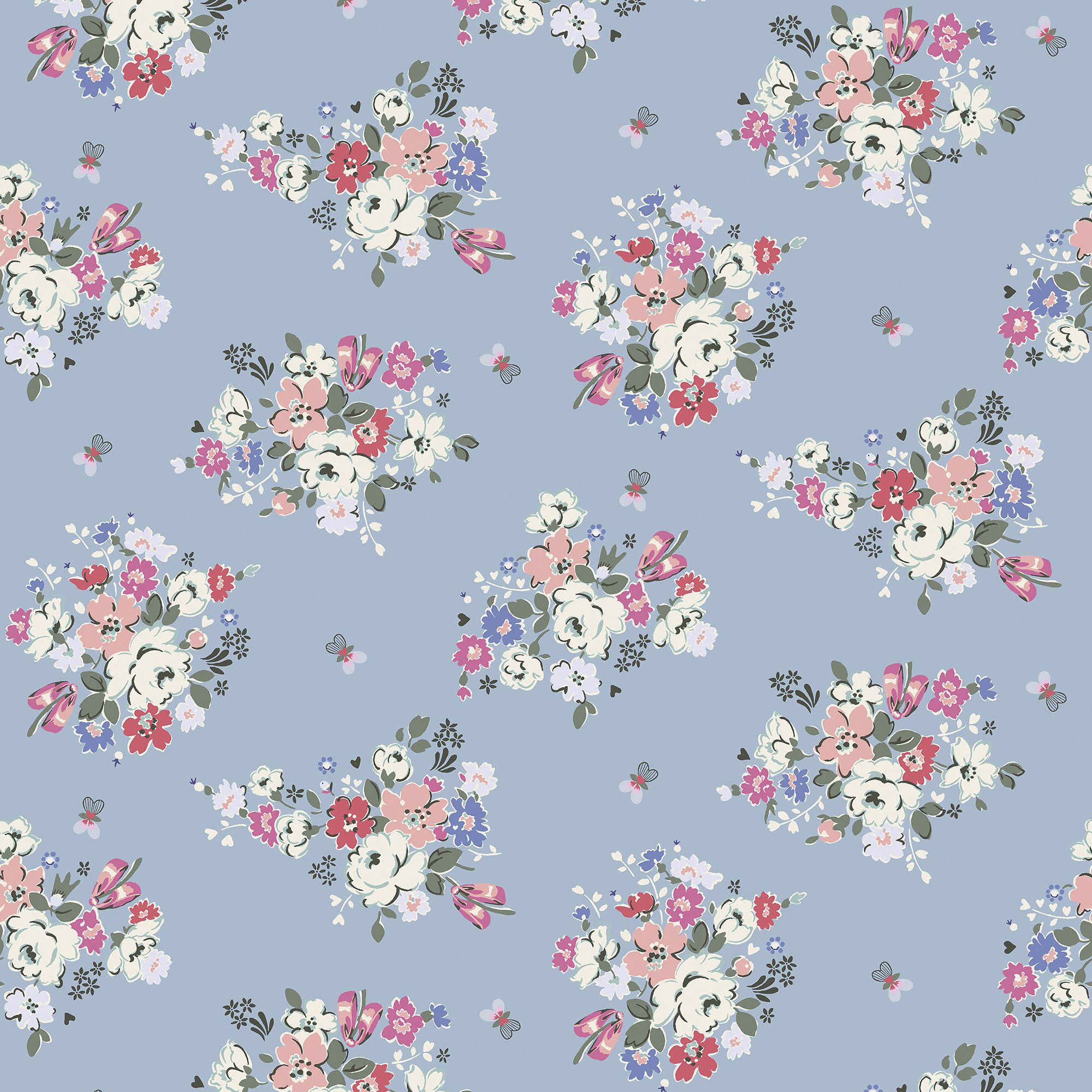 Cath Kidston Blue Clifton Floral Smooth Wallpaper