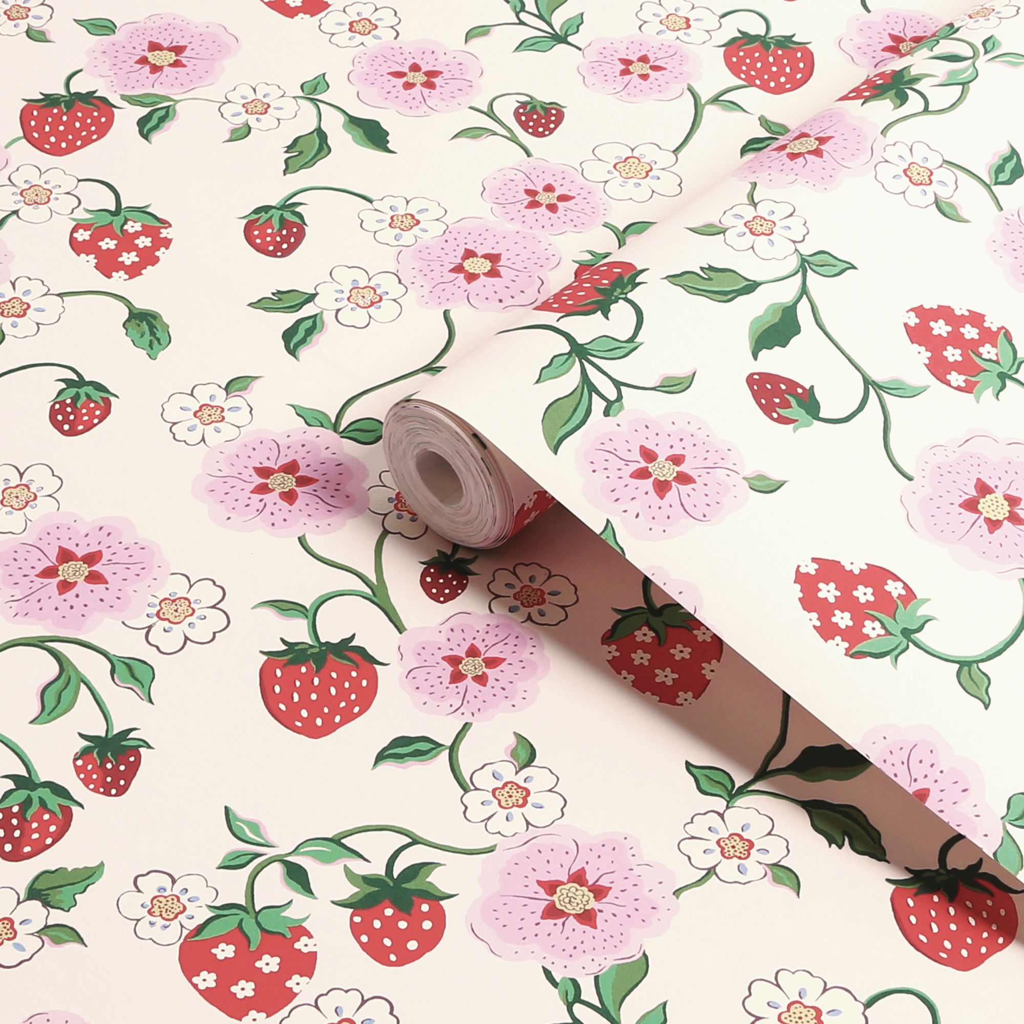 Cath Kidston Cream & Pink Strawberry Spring Smooth Wallpaper