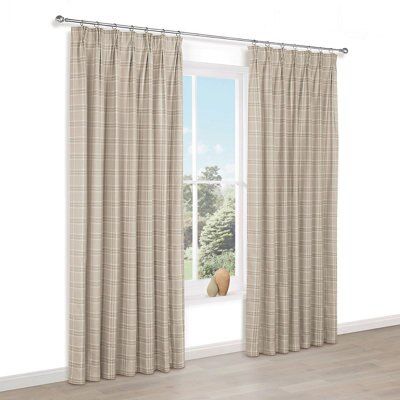 Celena Natural Check Lined Pencil pleat Curtains (W)167cm (L)228cm ...
