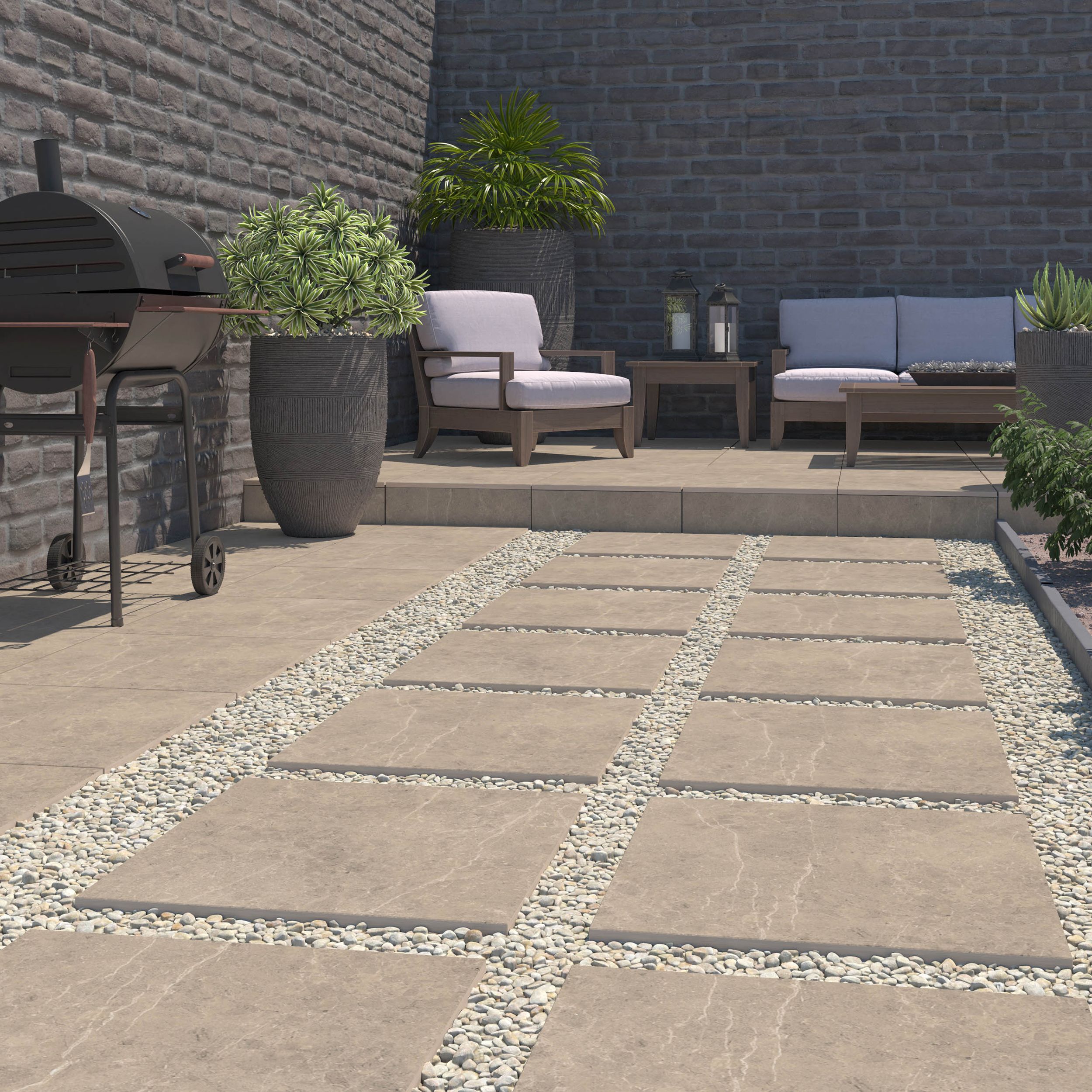 Ceramica Earthstone Beige Matt Stone effect Textured Porcelain Outdoor ...