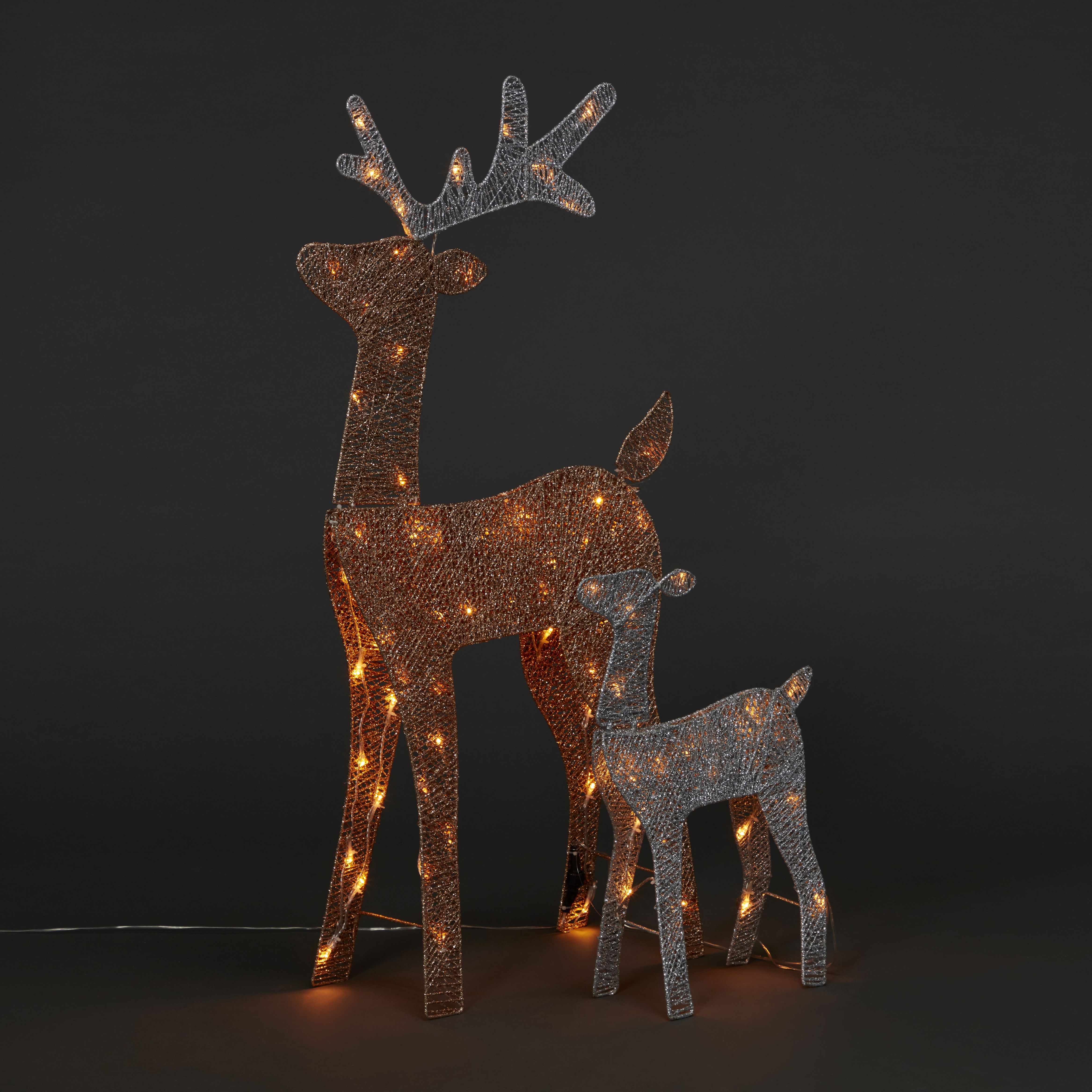 Champagne & silver effect Glitter effect Reindeer Adult & Baby LED ...