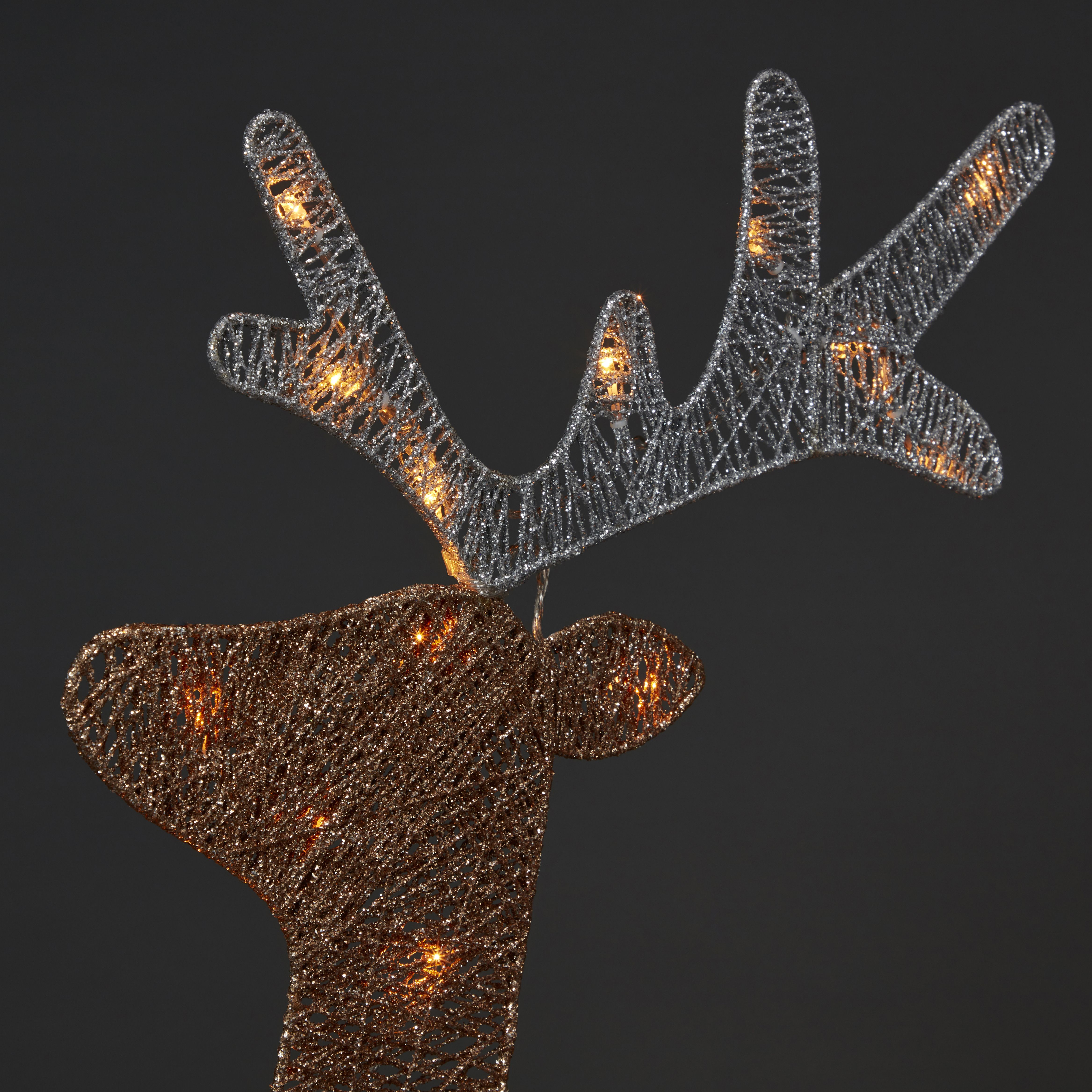 Champagne & silver effect Glitter effect Reindeer Adult & Baby LED ...