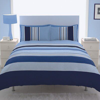 Chartwell Barcode Striped Blue Single Bedding set | DIY at B&Q