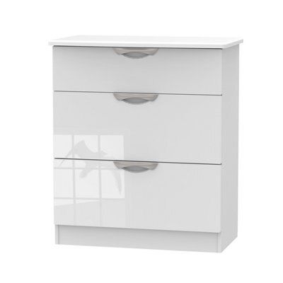 Chelsea Ready assembled Gloss white MDF 3 Drawer Deep Chest of drawers ...