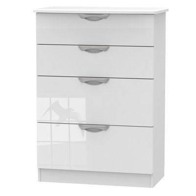 Chelsea Ready assembled Gloss white MDF 4 Drawer Deep Chest of drawers ...