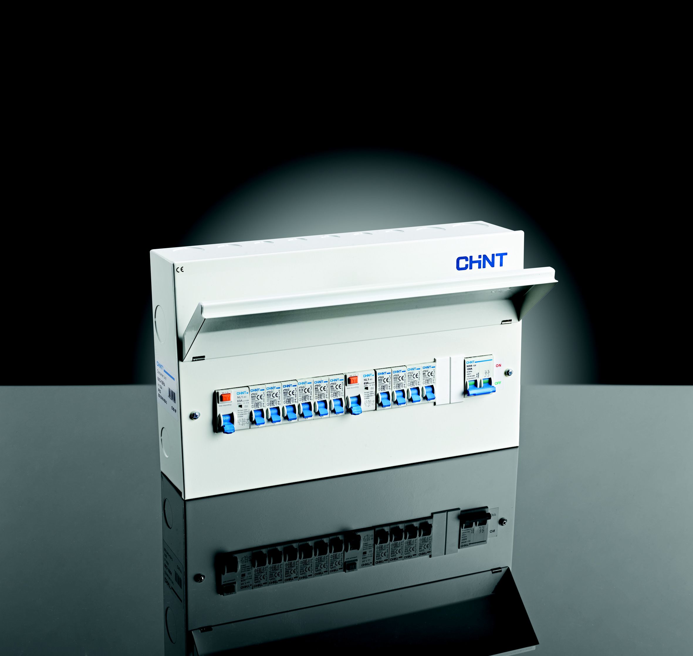 Chint Dual RCD Consumer unit with 100A mains switch