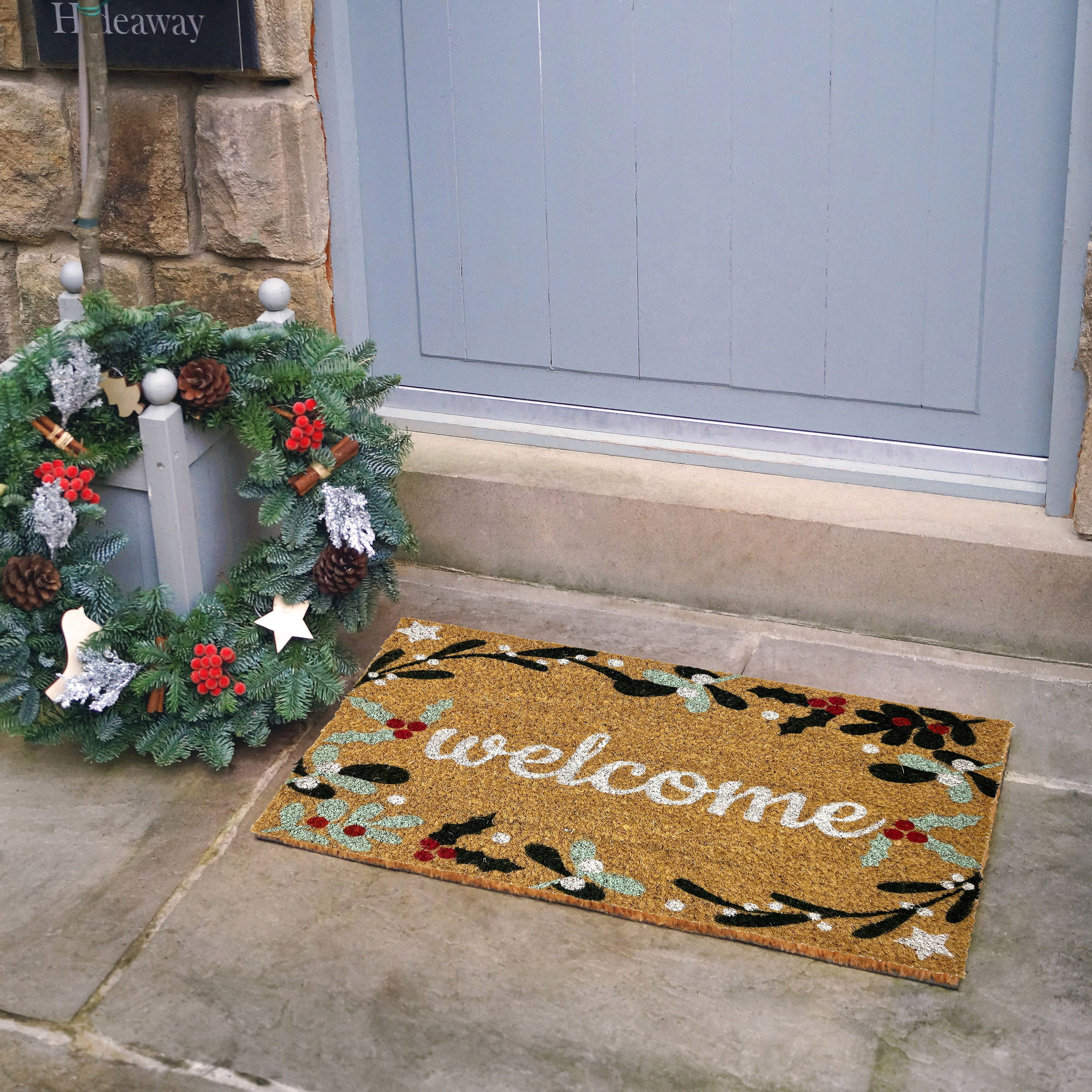 Christmas Multicolour Holly Border Door mat, 57cm x 40cm