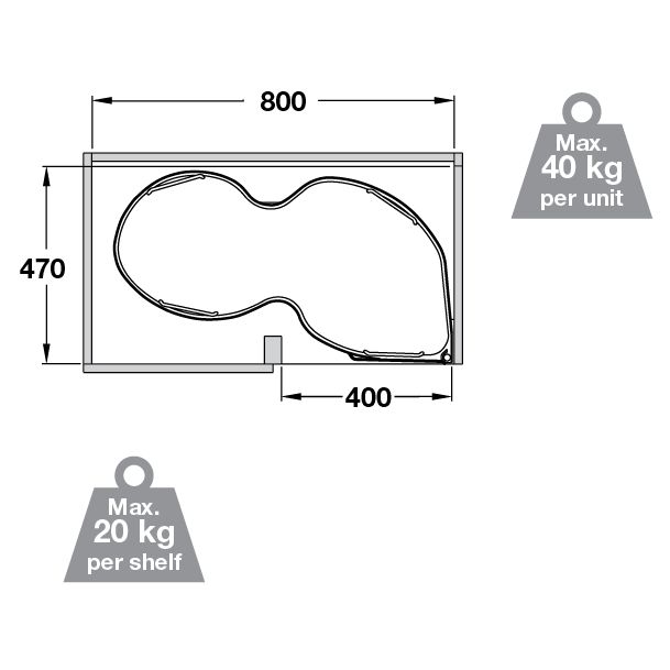 Chrome effect Pull-out storage universal corner For 800mm corner ...