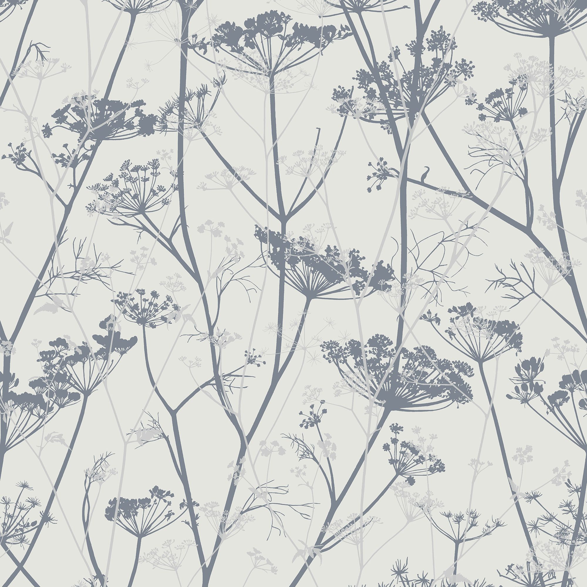 Clarissa Hulse Wild Chervil Blue & White Silver effect Smooth Wallpaper ...