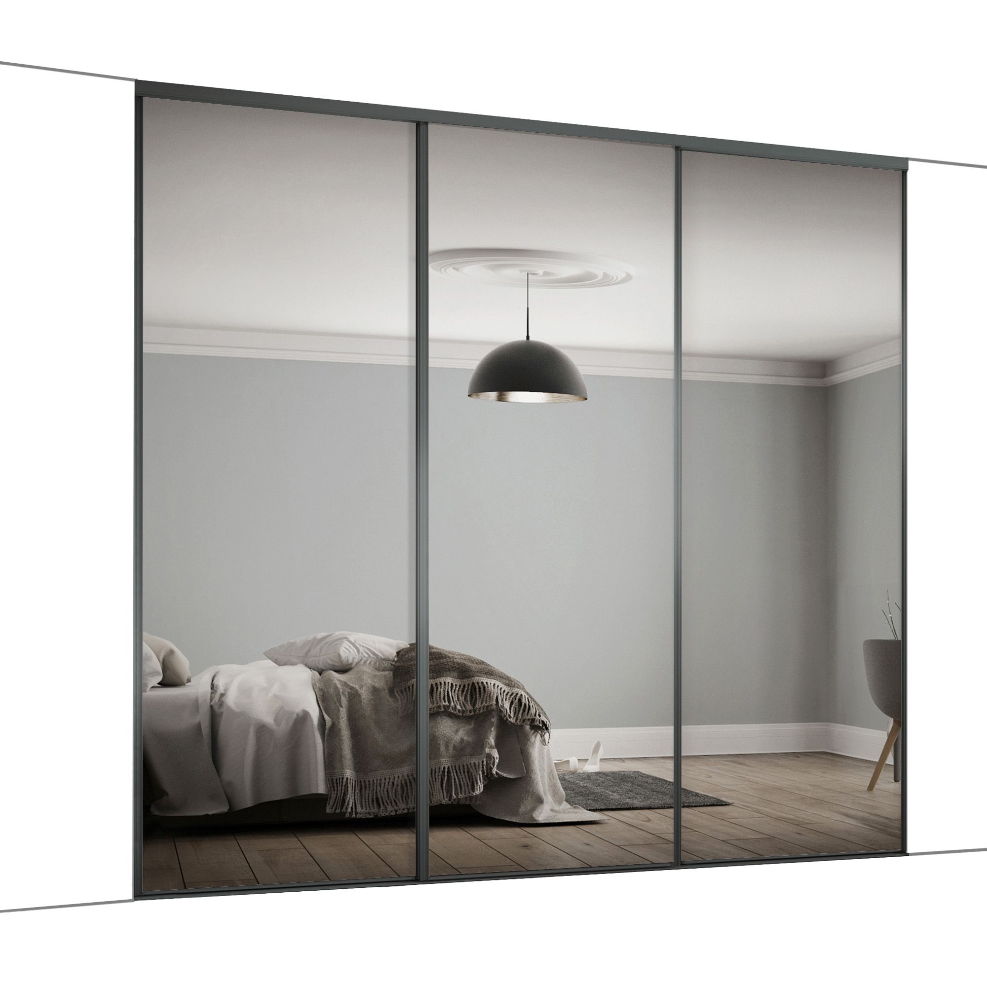 Classic Panelled Mirrored Graphite 3 door Sliding Wardrobe Door kit (H ...
