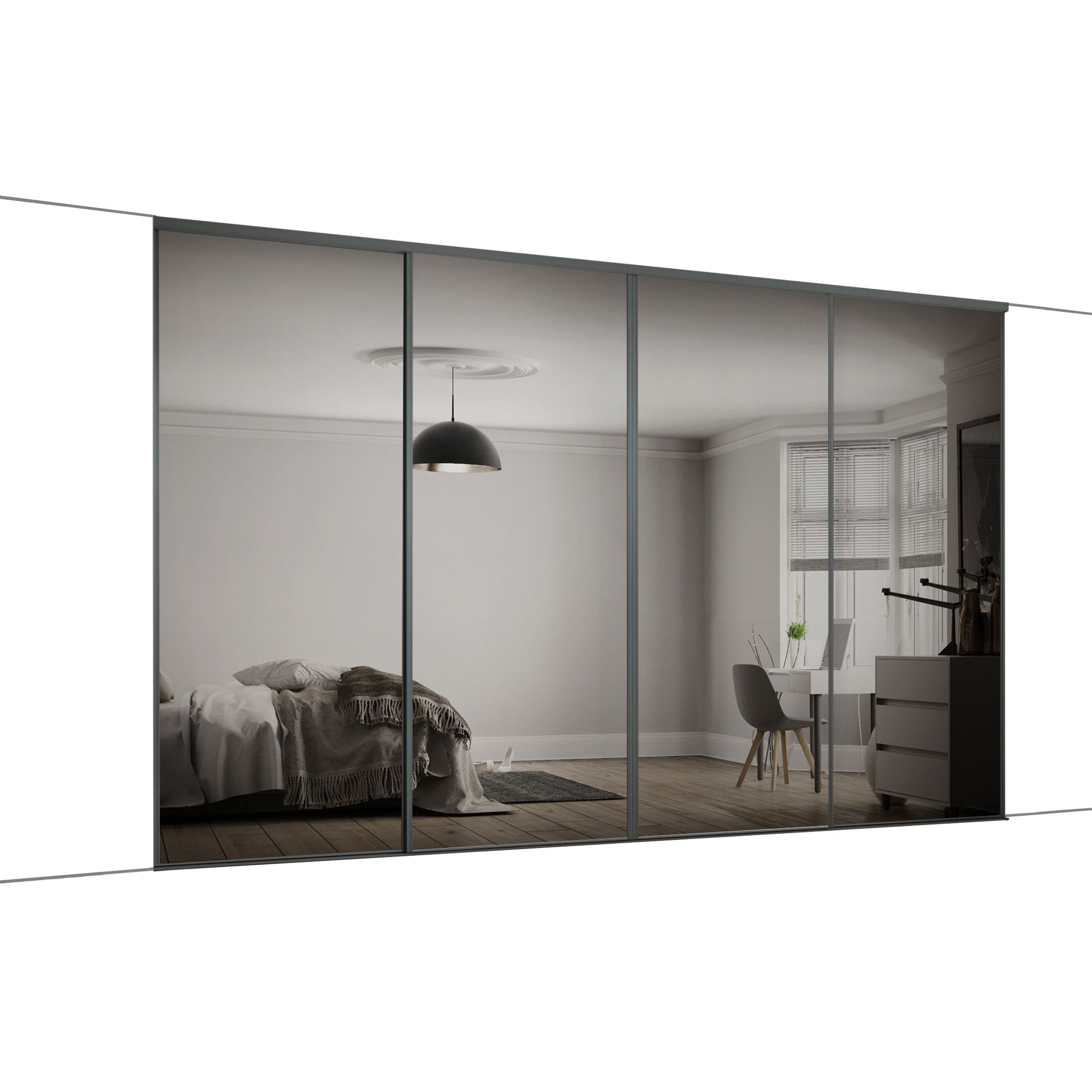Classic Panelled Mirrored Graphite 4 door Sliding Wardrobe Door kit H 2260mm W 2978mm