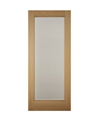 Clear Glazed Panelled White oak veneer External Front door & frame, (H ...