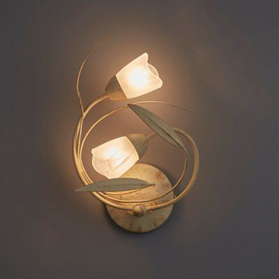 Cloe Leaf swirl Brushed Cream Double wall light | DIY at B&Q