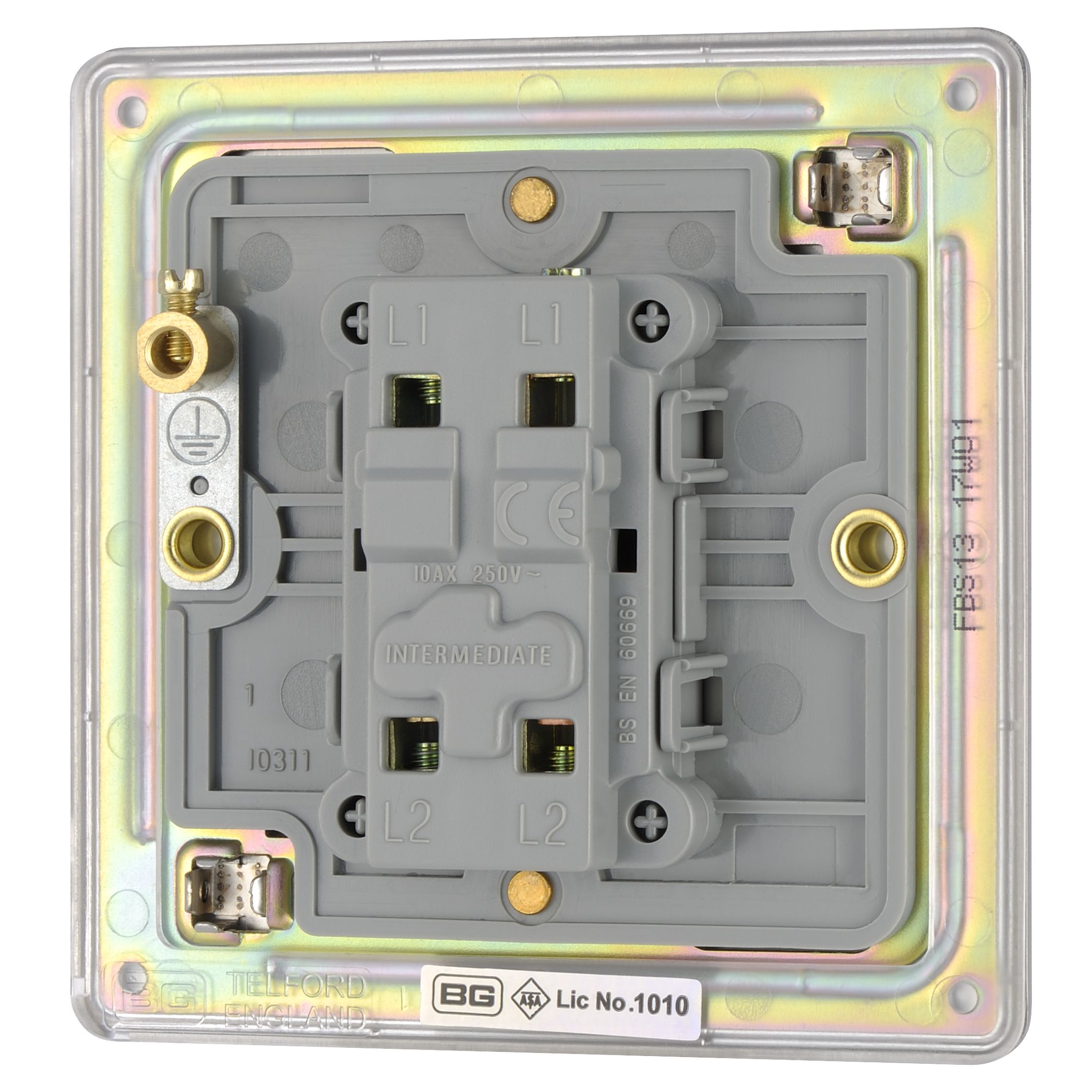 Colours 10A Single Flat Screwless Intermediate switch Silver effect