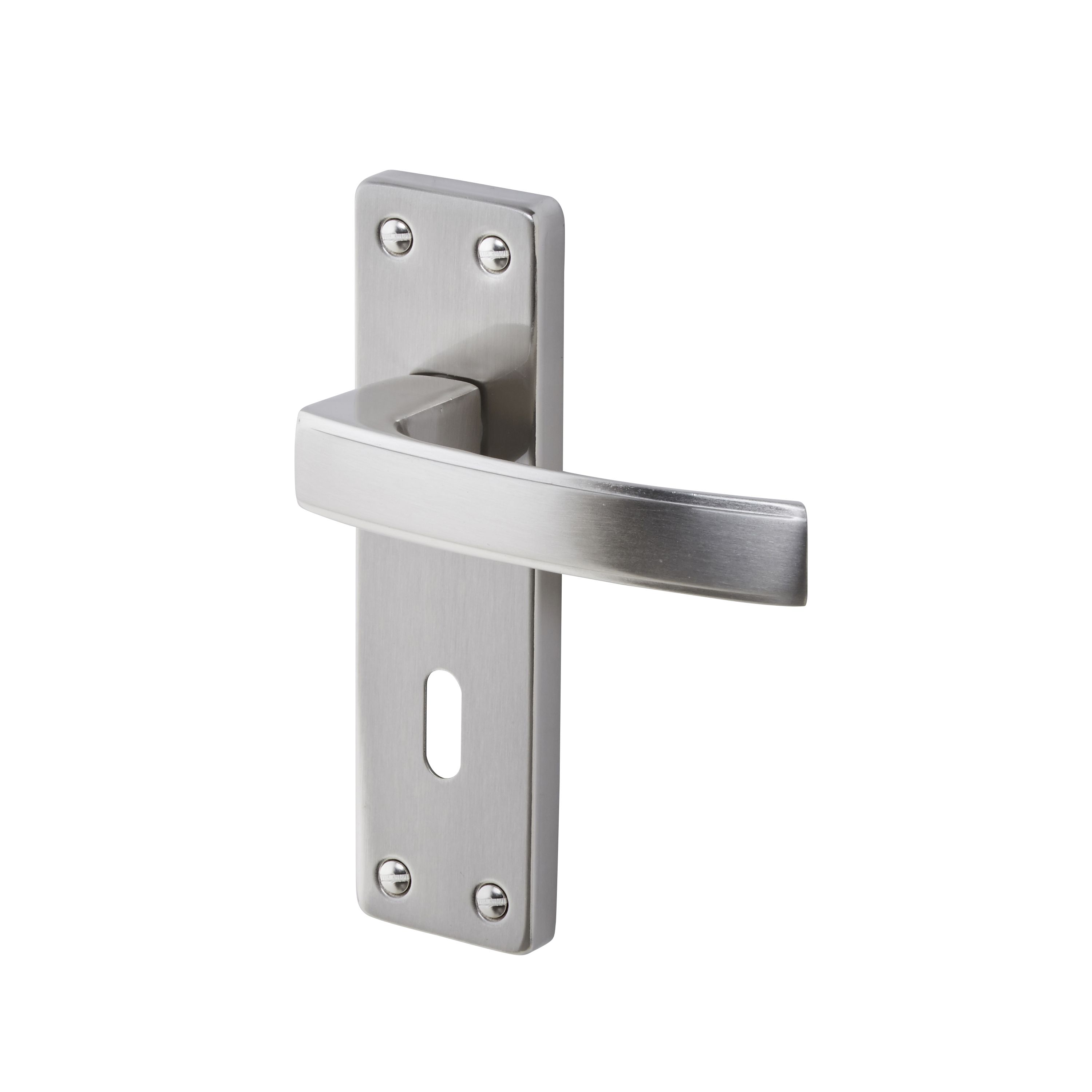Colours Beauce Satin Nickel effect Aluminium & steel Straight Lock Door ...