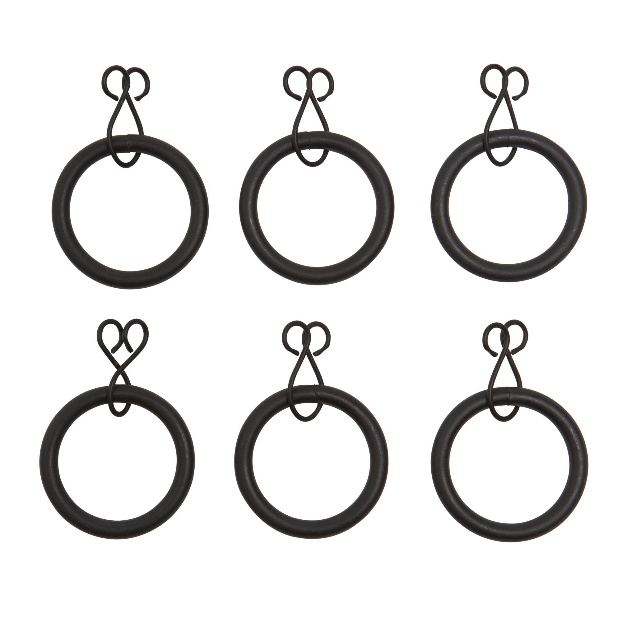 Colours Black Curtain ring (Dia)16mm, Pack of 6 | DIY at B&Q