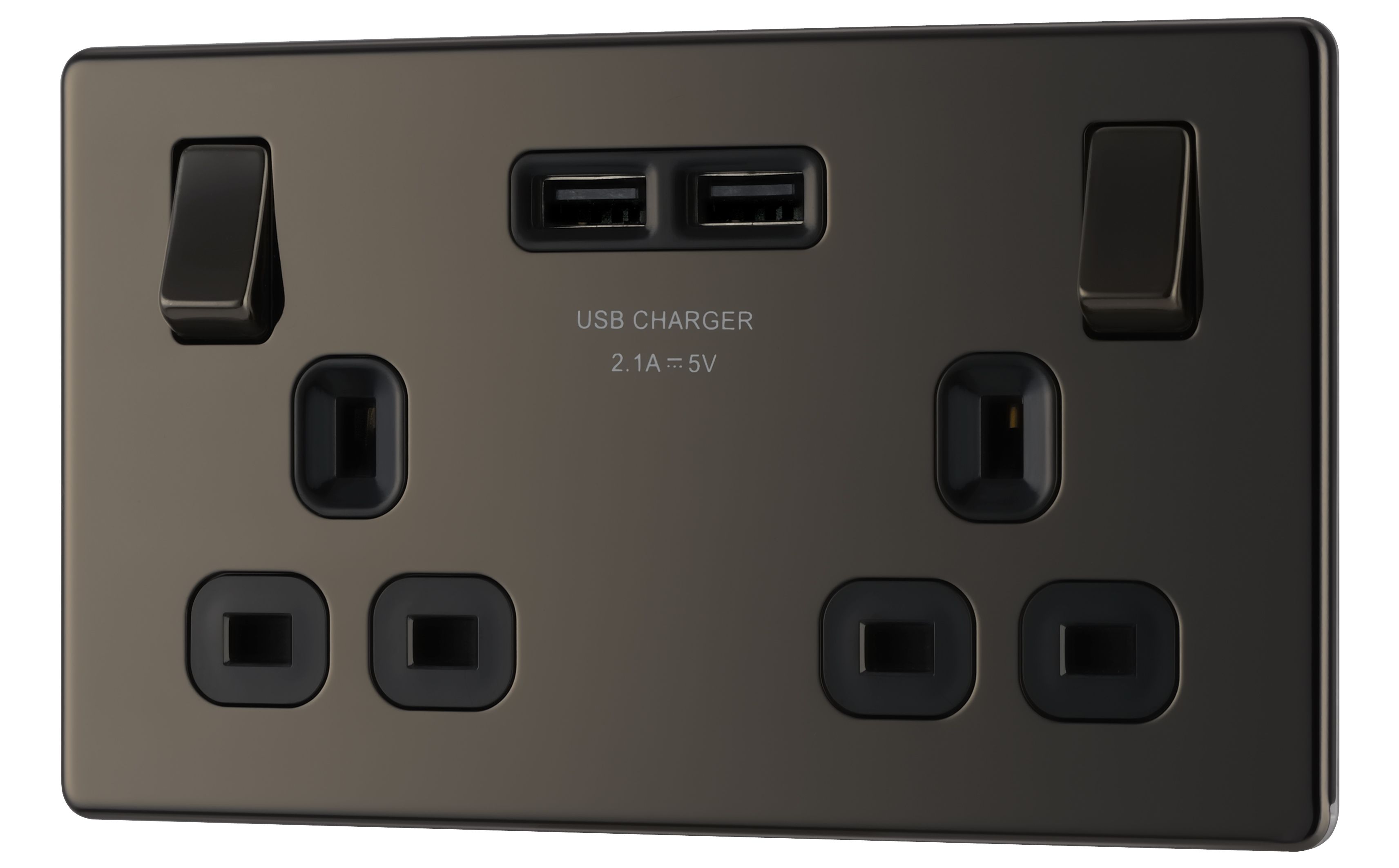 Colours Black Nickel effect Double USB socket, 2 x 2.1A USB | DIY at B&Q